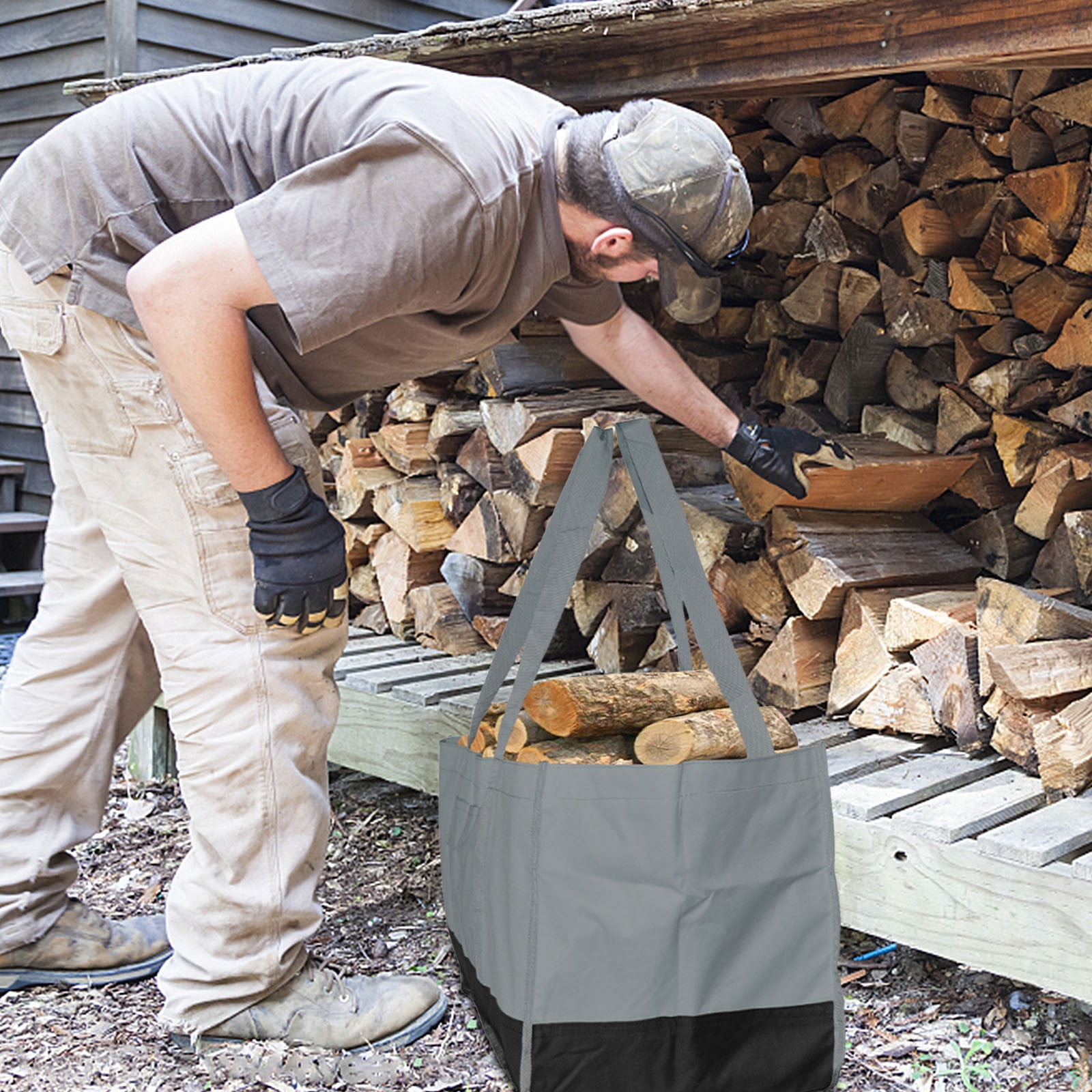 JilgTeok Oxford Fabric Firewood Carrier Log Tote Bag,Standing,, Lined ...