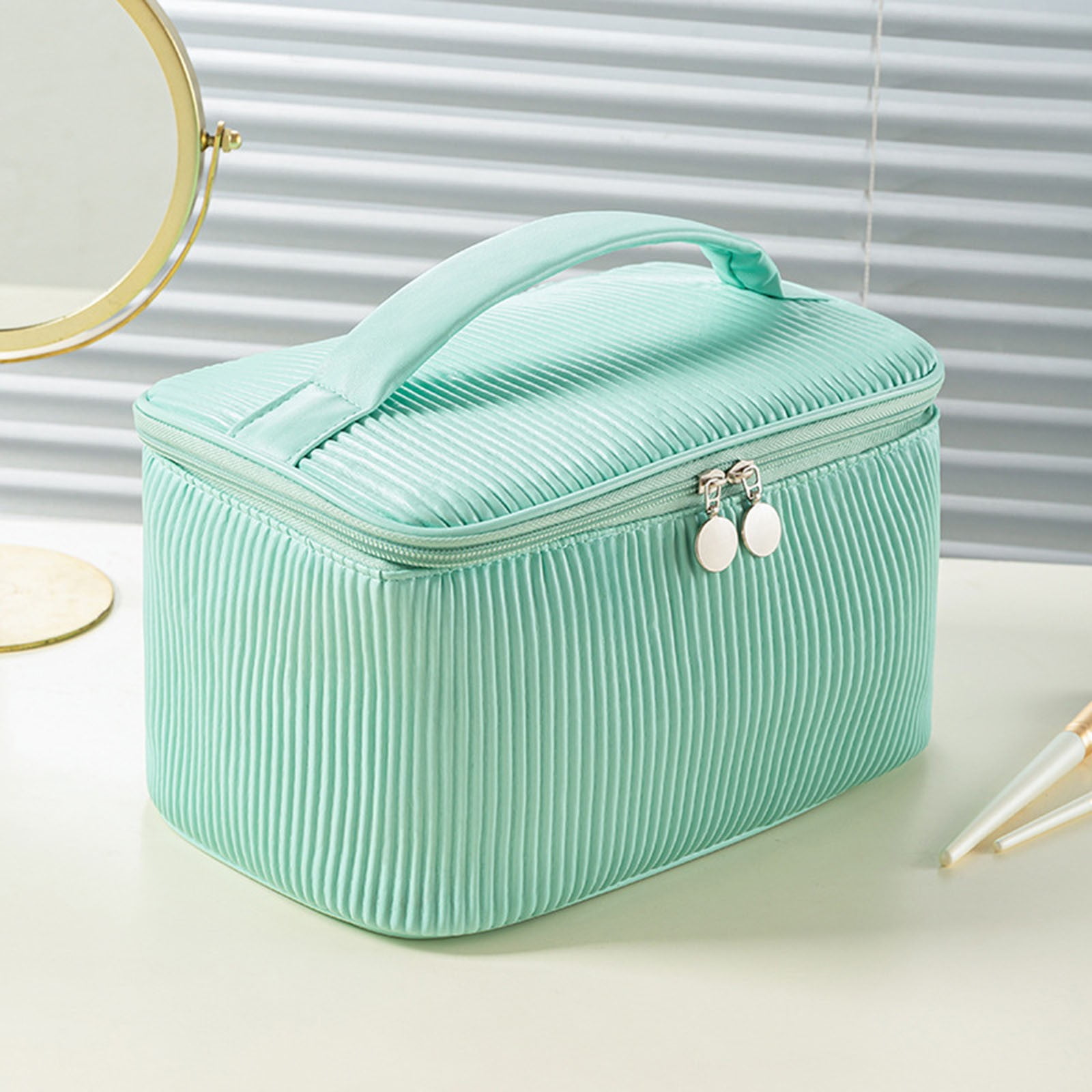 JilgTeok Makeup Bag Pleated Wash Bag Travel Portable Half Round Storage ...