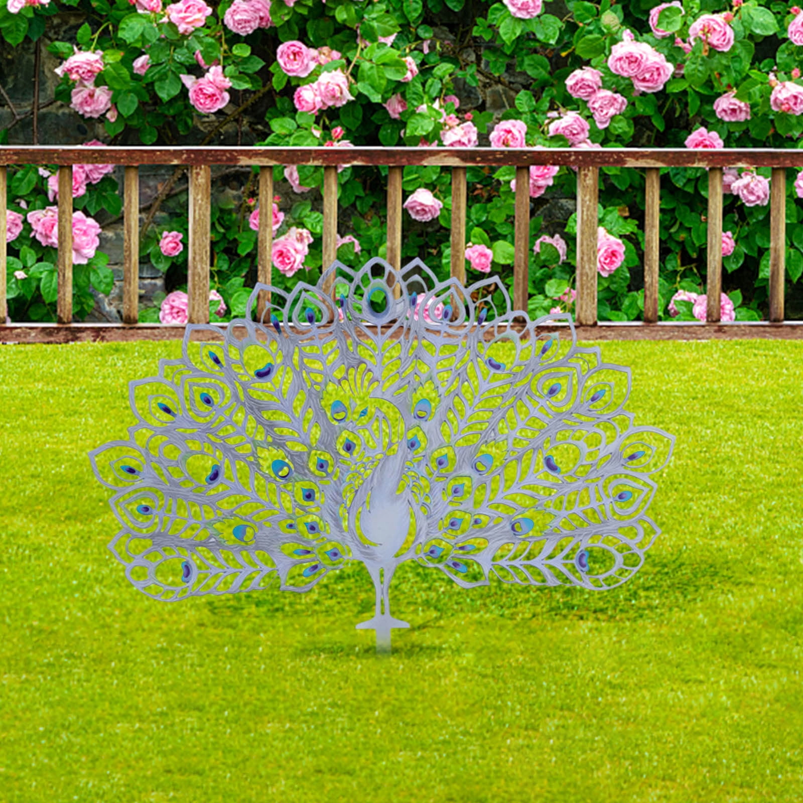 Jilgteok Peacock Decor Garden Statue And Sculpture Metal Peacock Yard Art Lawn Decor Large
