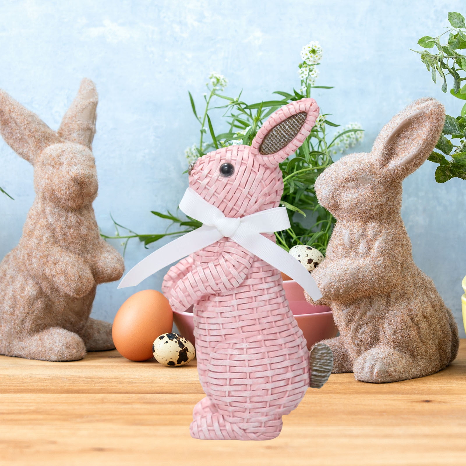 JilgTeok Rattan Effect Resin Bunny Easter Decor Garden Ornaments ...