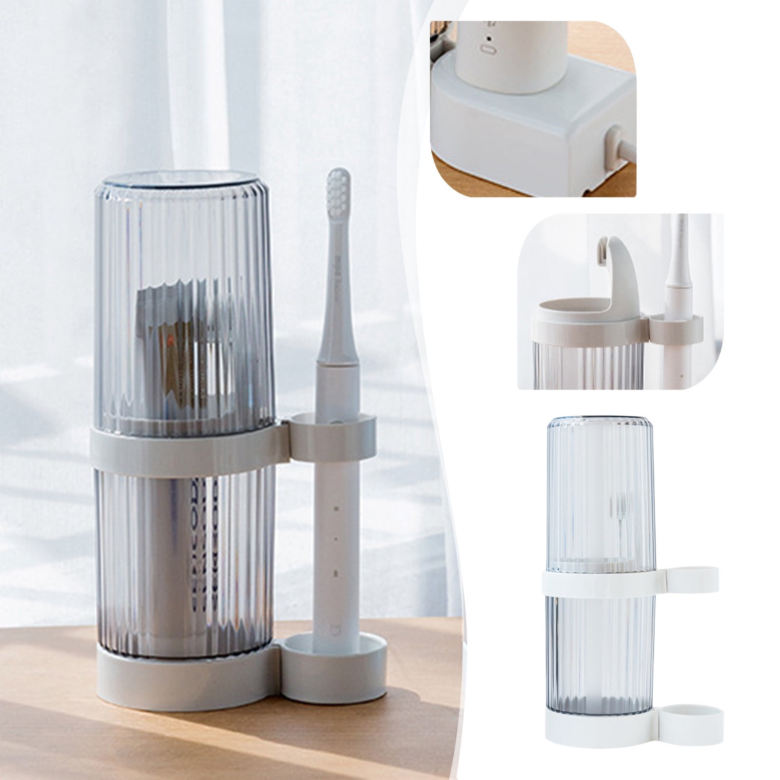 JilgTeok Toothbrush Stand with Toothbrush Cups/Cover, Toothpaste Stand ...