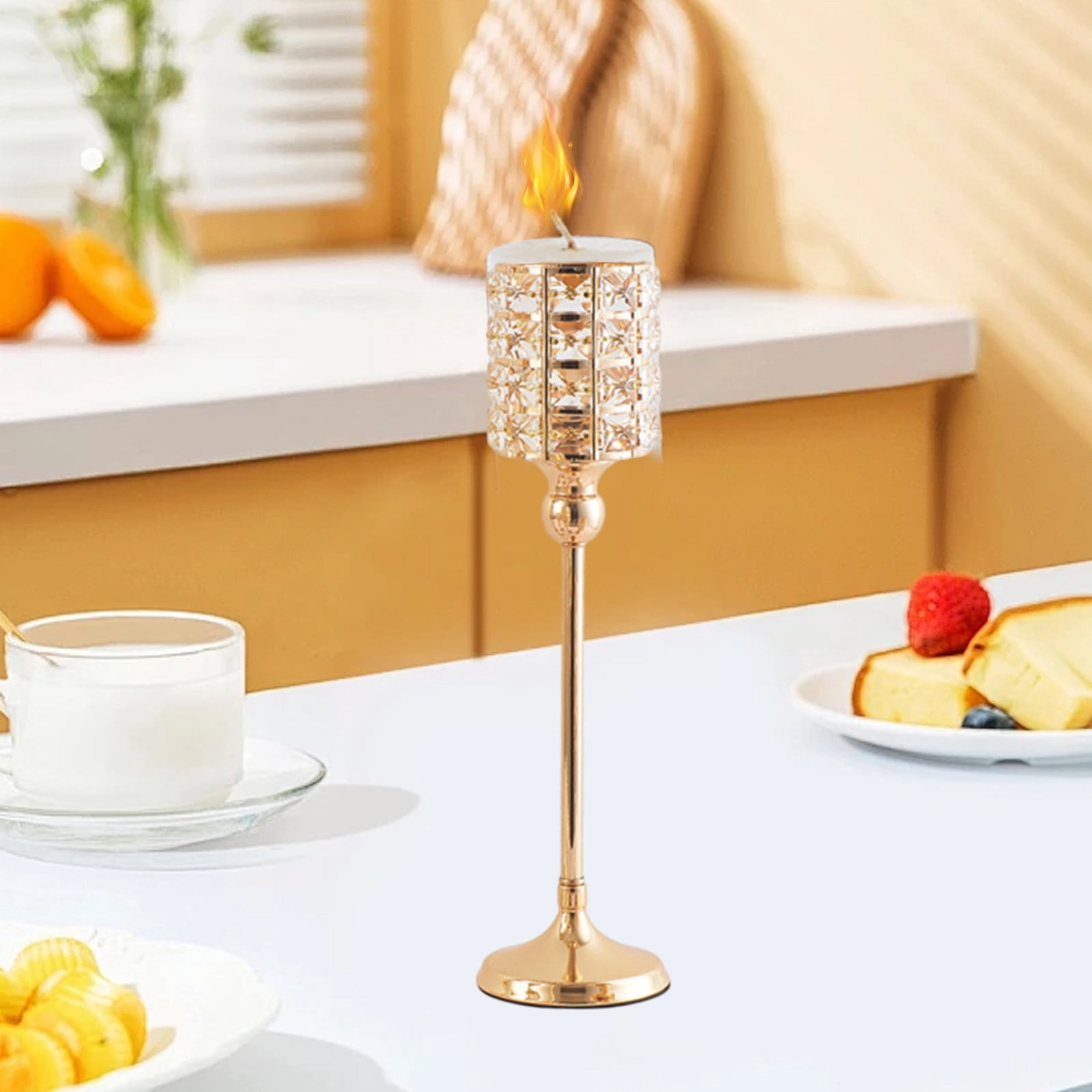 Jilgteok Home Decor Crystal Metal Candle Holder Crystal Beads Bling Tea ...