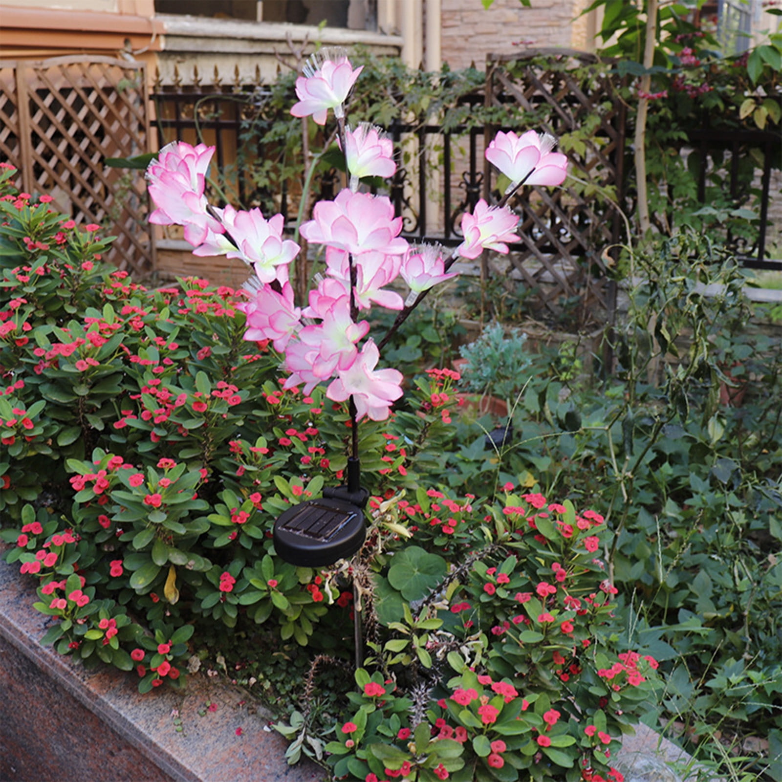 Jilgteok Solar Fiber Optic Flower Ground Lamp Led Simulation Peach ...