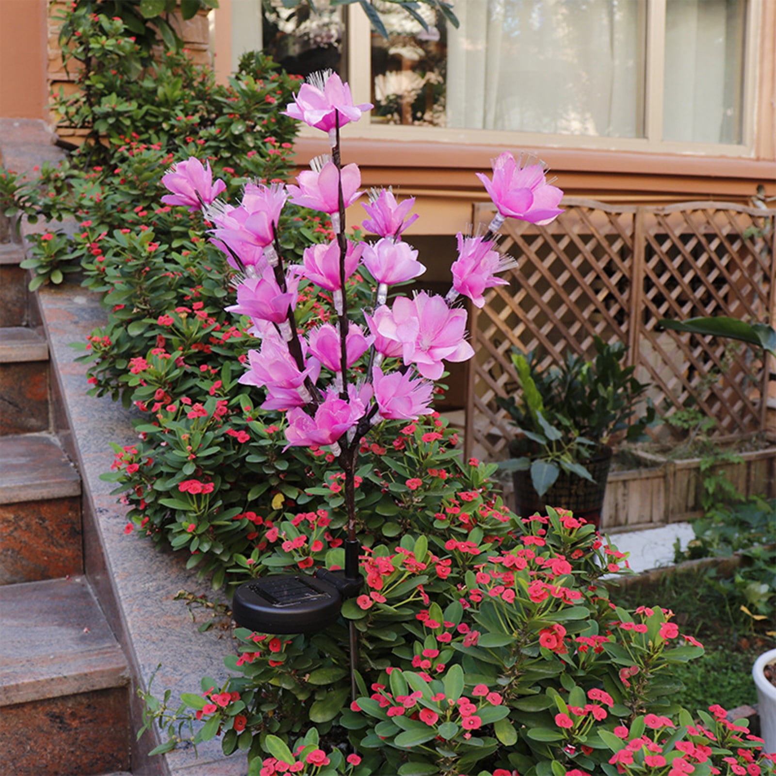 Jilgteok Solar Fiber Optic Flower Ground Lamp Led Simulation Peach ...