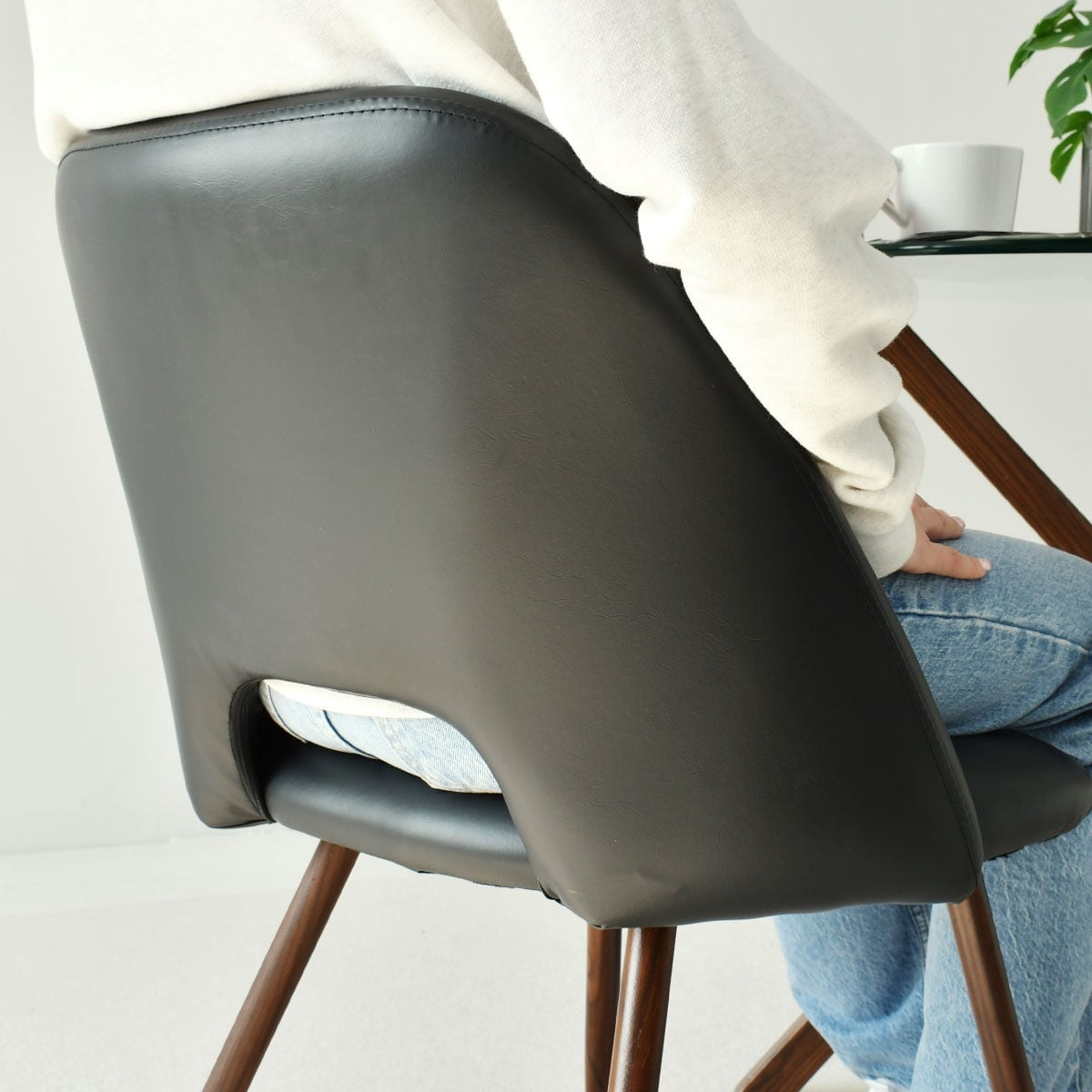 Jili Creation Faux Leather Modern Cutout Back Dining Chair with Walnut ...