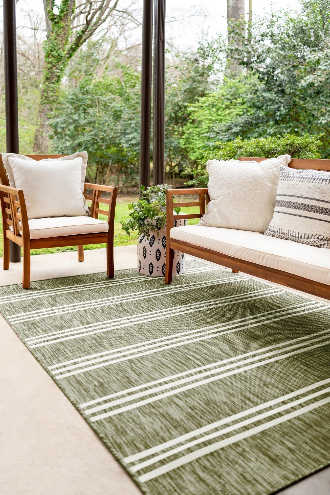 Jill Zarin Outdoor Rug - Green/Ivory Anguilla, 6' x 9', Stain Resistant ...