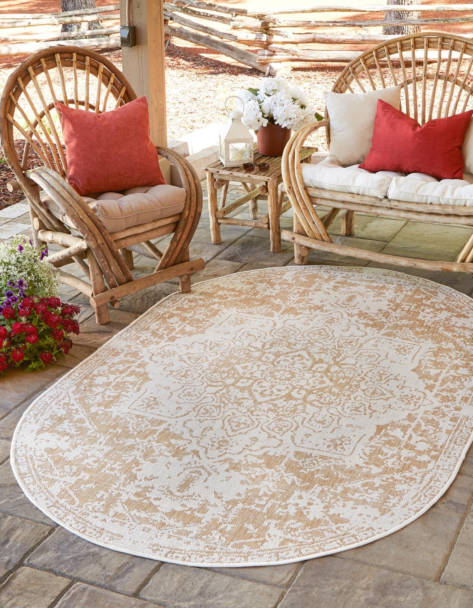 Jill Zarin Outdoor Collection Area Rug - Dubai (5' 3" x 8' Oval Beige ...