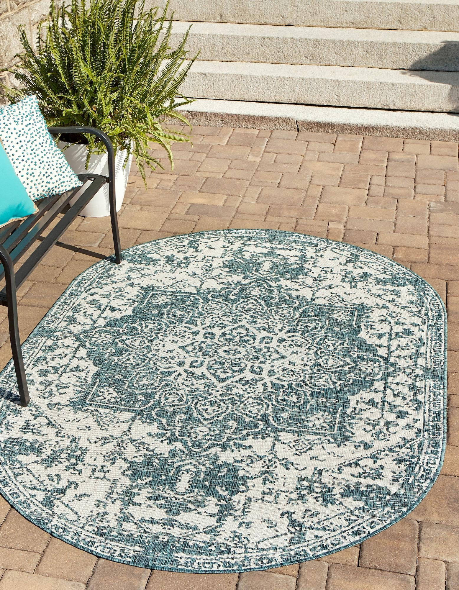 Jill Zarin Outdoor Collection Area Rug - Dubai (5' 3" x 8' Oval Teal ...