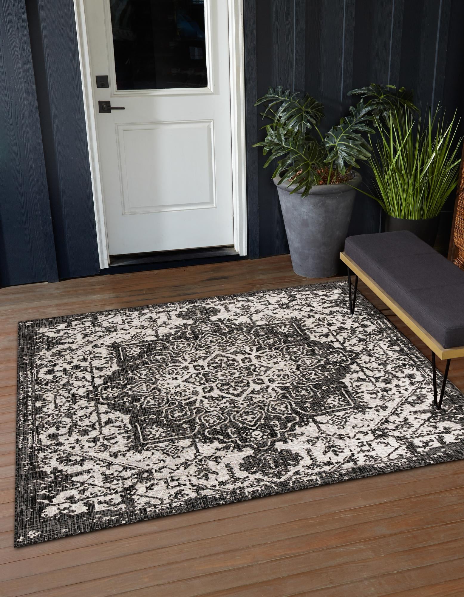 Jill Zarin Outdoor Collection Area Rug - Dubai (7' 10" Square Charcoal ...