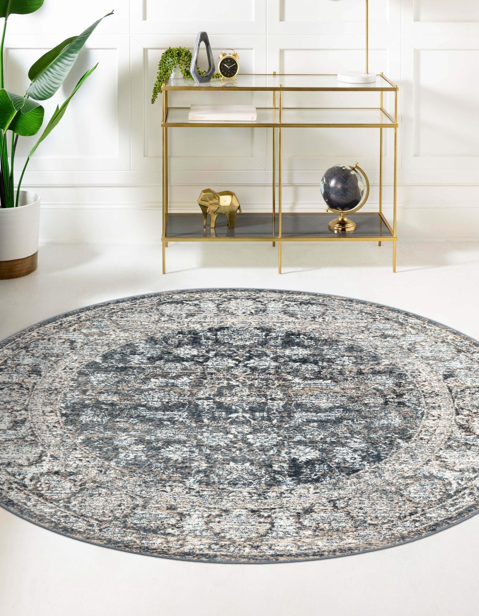 Jill Zarin Uptown Collection Area Rug - Central Park (5' 3" Round Navy ...