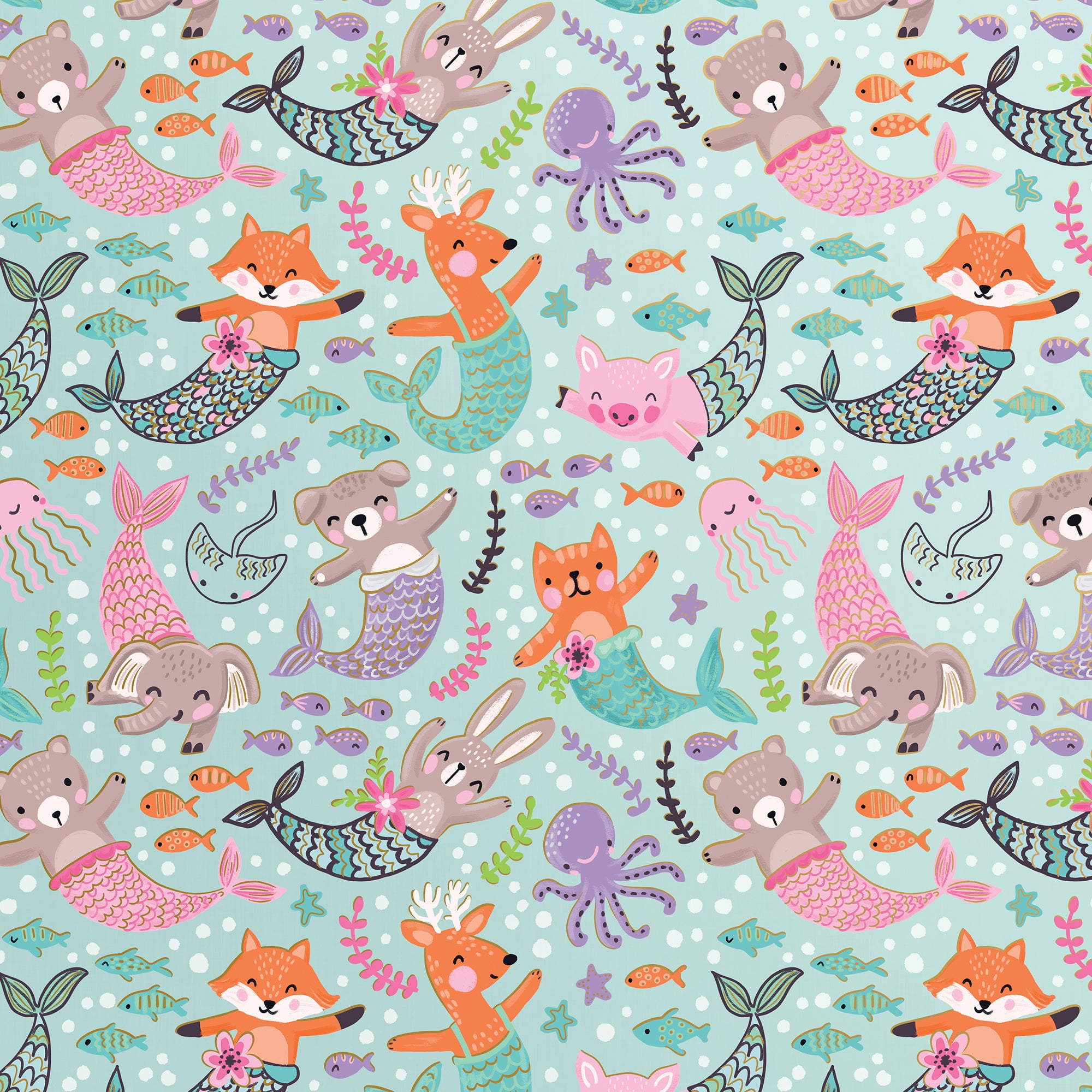 Jillson & Roberts Kid's Gift Wrap, Mermaid Pets, Quarter Ream 208 feet ...