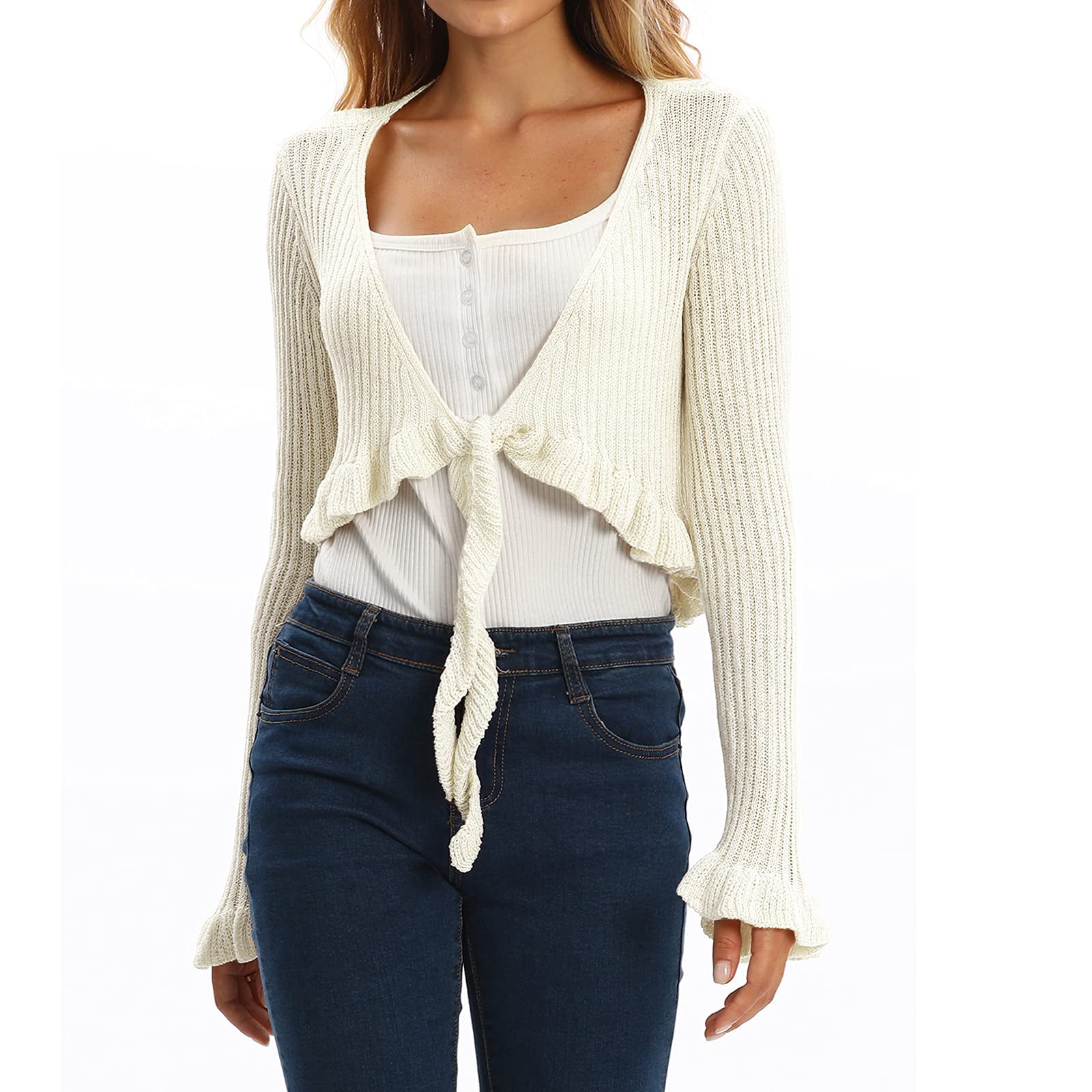 Jillumi Women's Sheer Shrug Tie Open Front Lightweight Cardigan Long ...