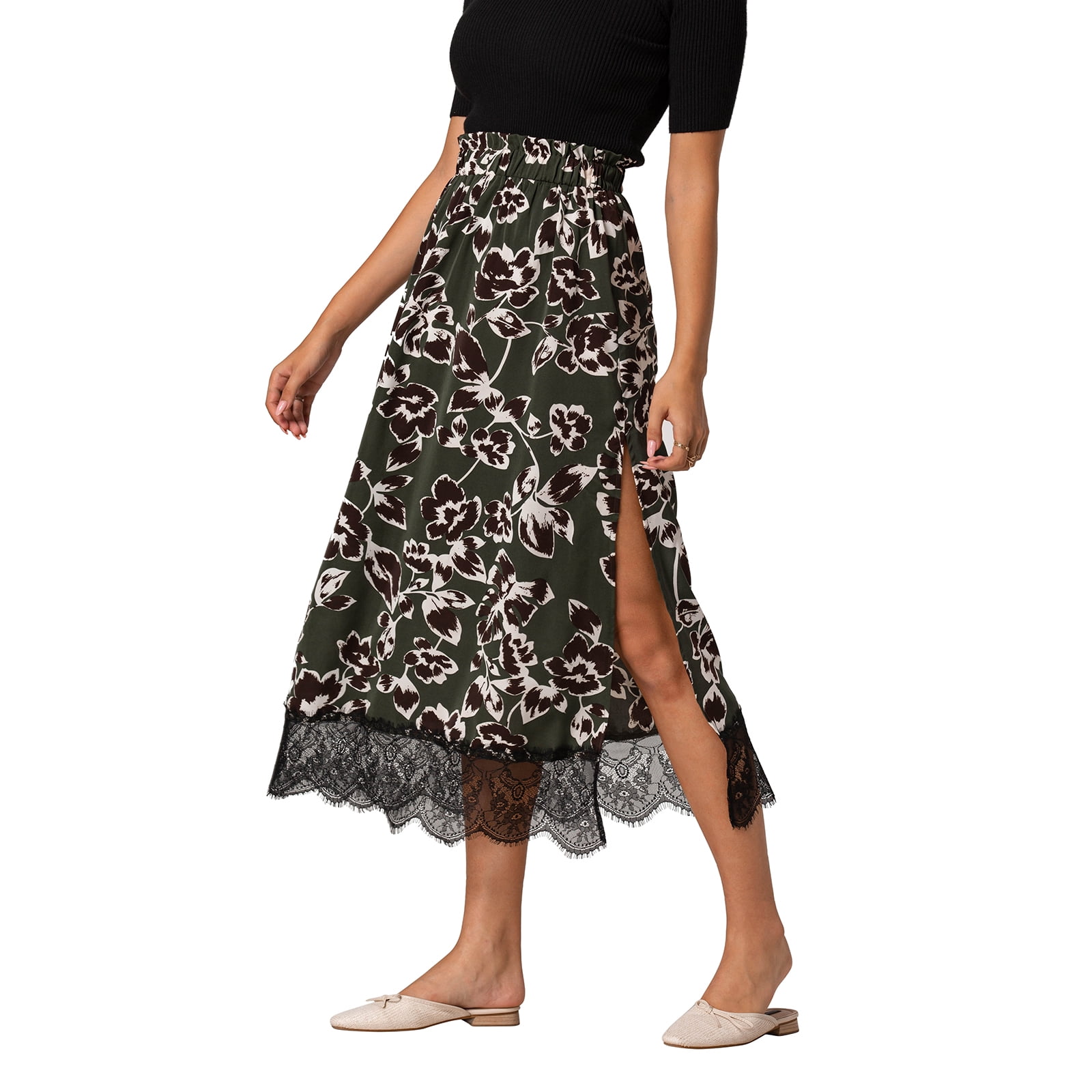 Jillumi Women's Summer High Waisted Floral Print Side Split Long Skirts ...