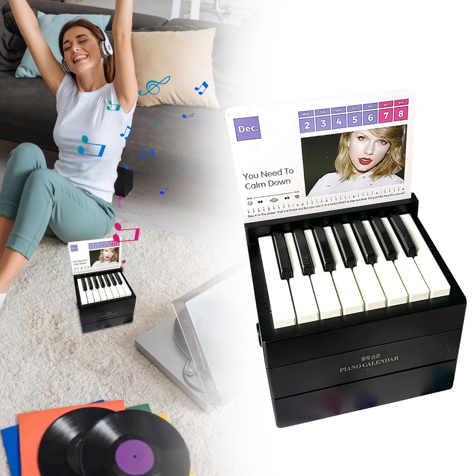 Jilougs Clearance Deals! Piano Calendar 2024 Playable Mini Piano Desk Calendar Rechargeable 15 ...