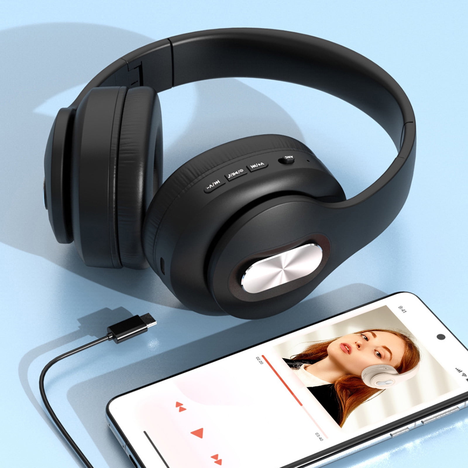 Jilteok Bluetooth Headphones Wireless Earbuds Full Earmuffs Head Mounted Intelligent Noise ...