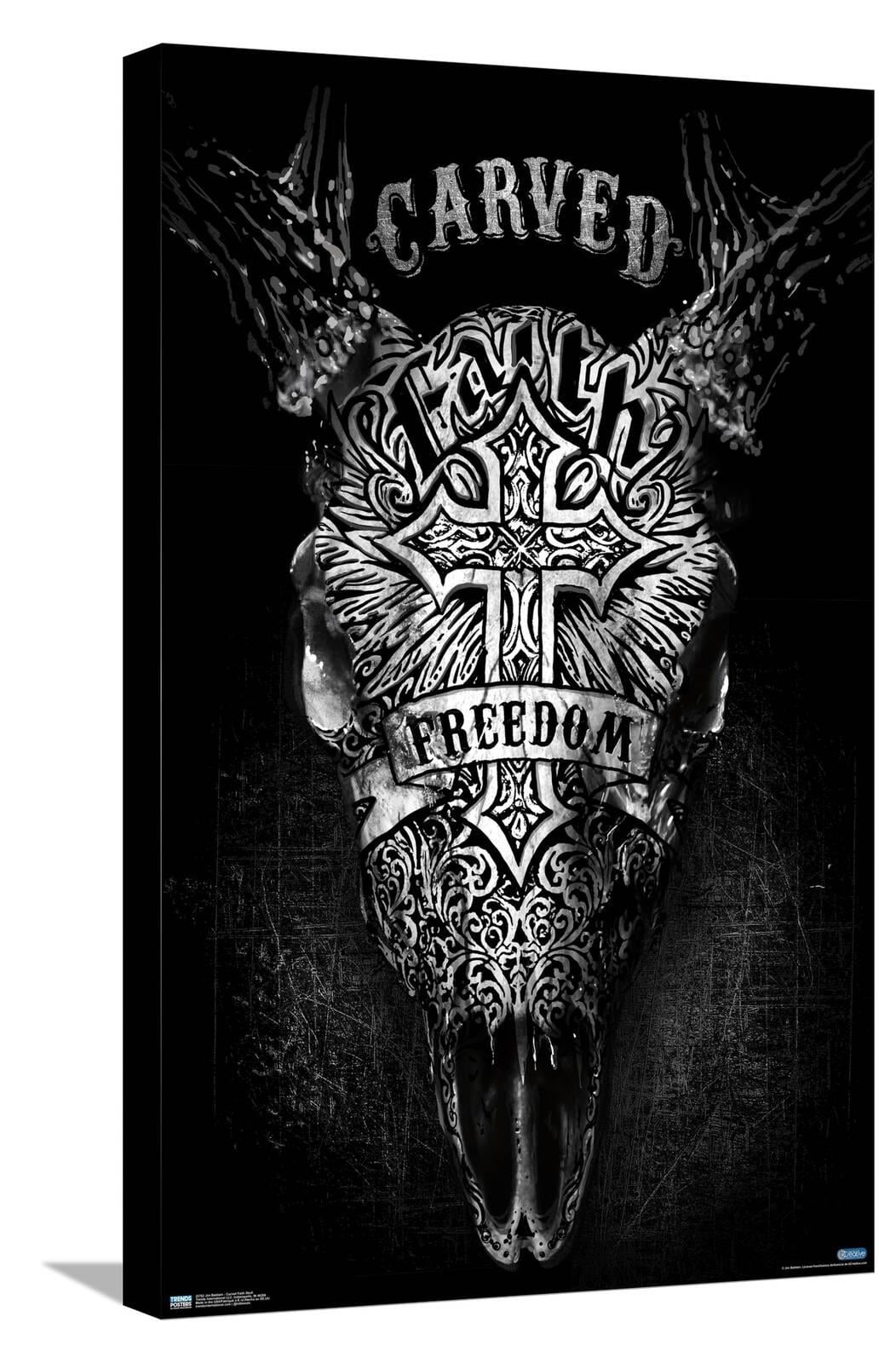 Jim Baldwin - Carved Faith Skull Canvas Wall Poster, 14.725" x 22.375 ...