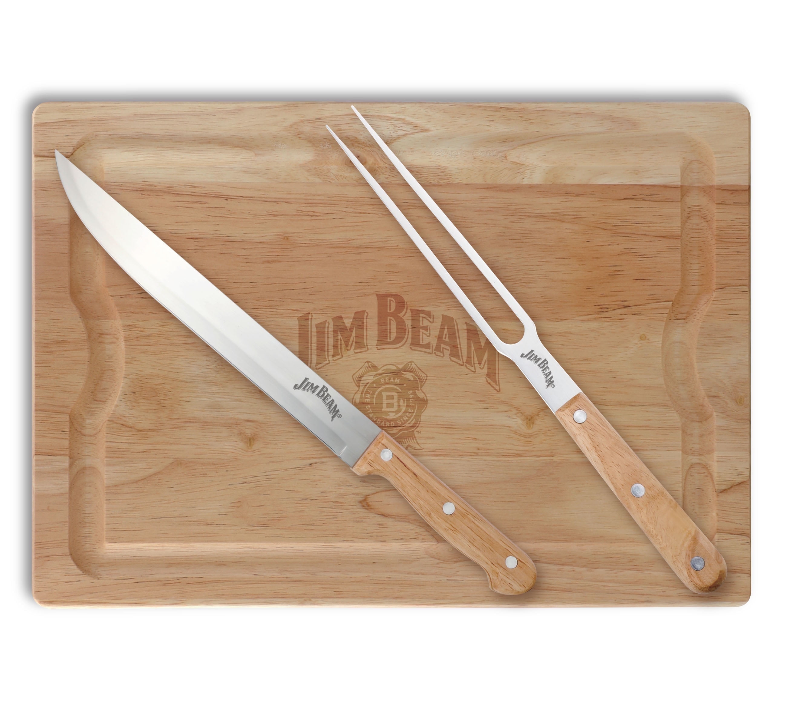 Jim Beam 3-Piece Carving Set Stainless Steel Utensils Durable Parawood ...
