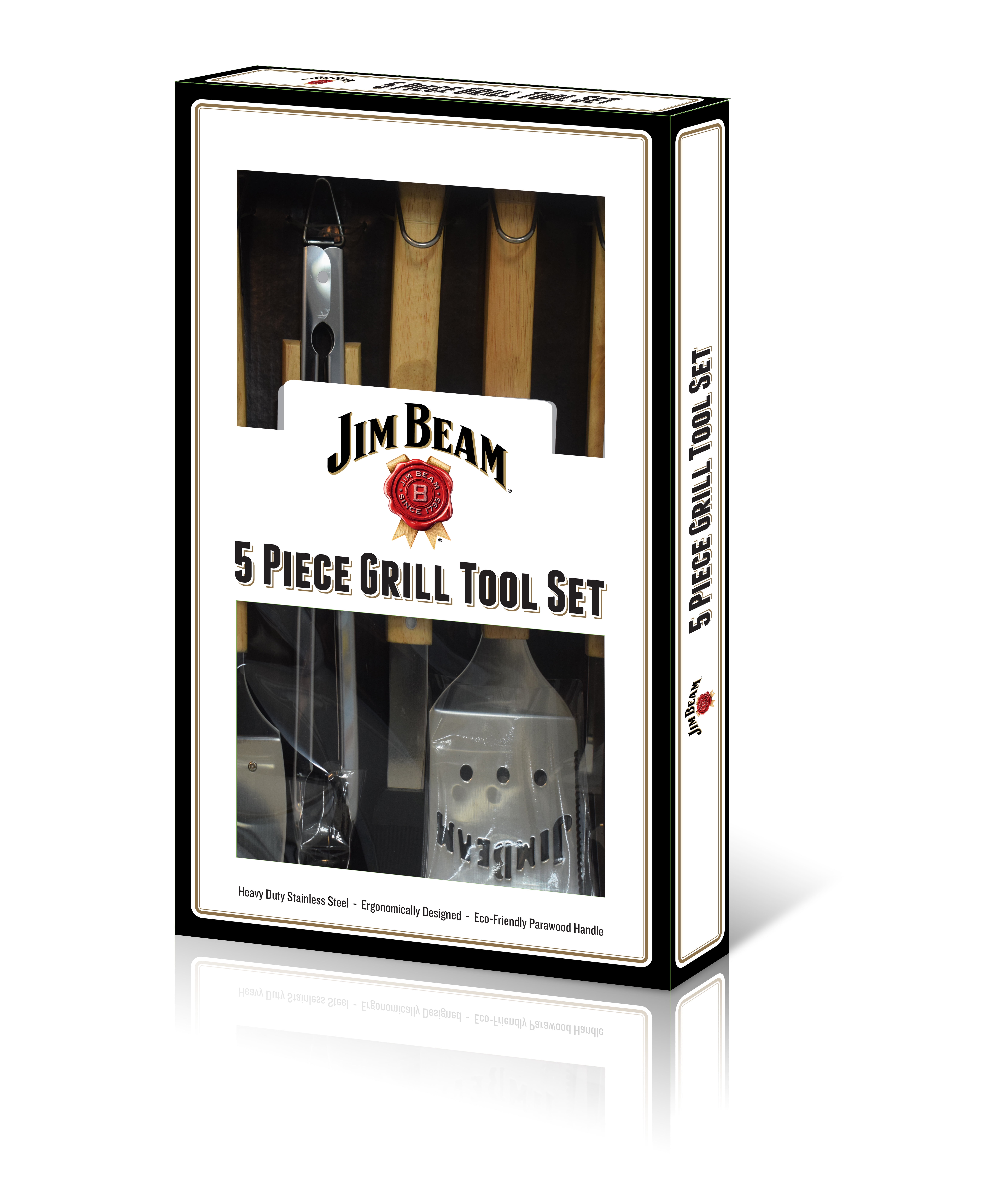 Jim Beam 5-Piece Barbecue and Grilling Tool Set, Heavy Duty ...