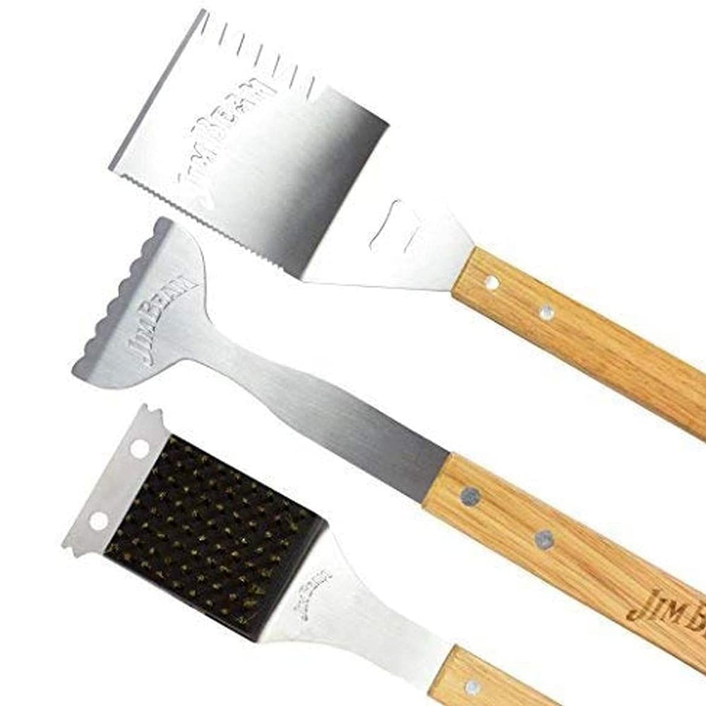 Jim Beam Stainless Steel Barbecue and Grilling Tool Set Wood Handles ...