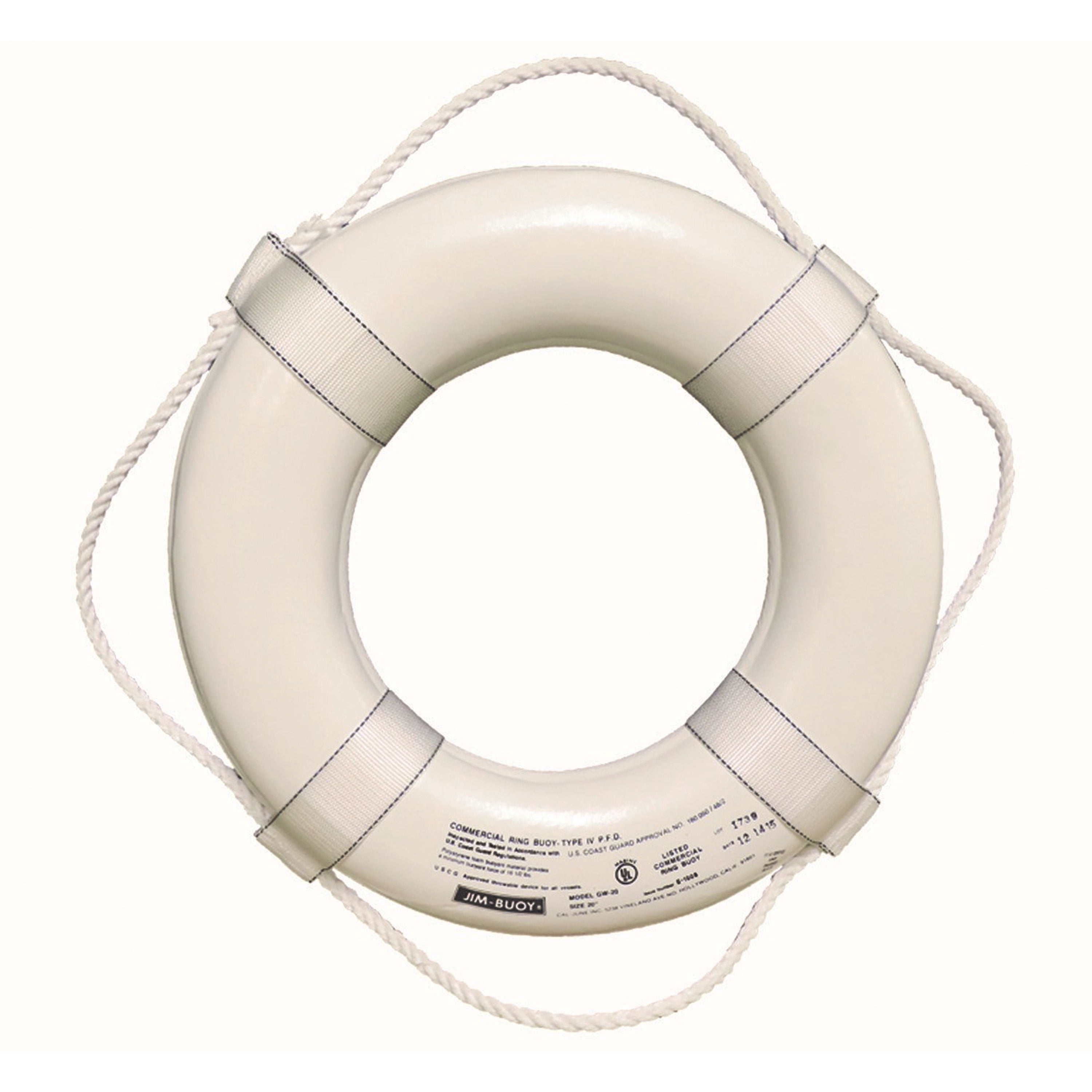 Jim-Buoy G-Series White Weather-Resistant 20" USCG-Approved Life Ring ...