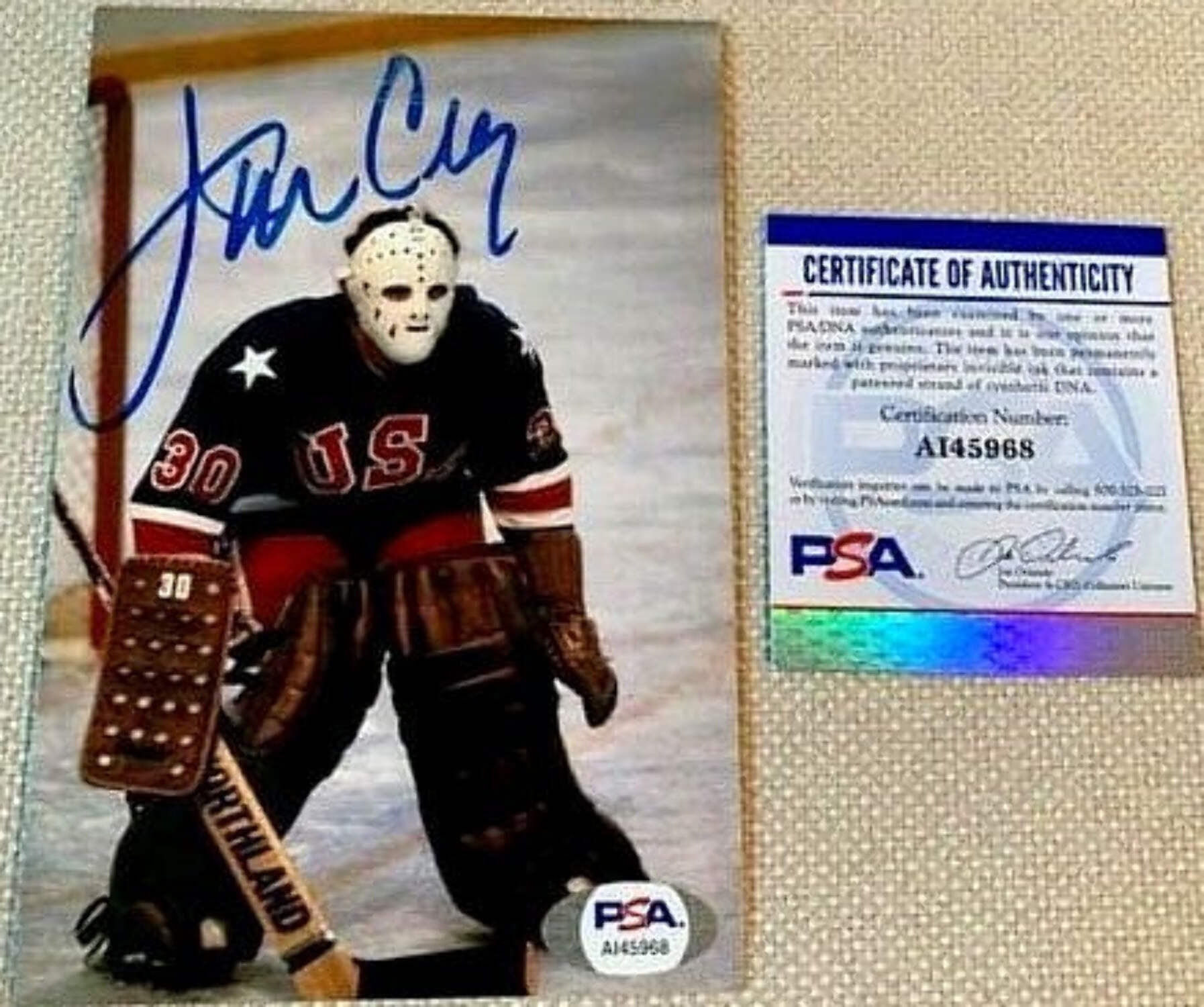 Jim Craig autographed 1980 Miracle on Ice USA Olympic Hockey Team 4x6 ...