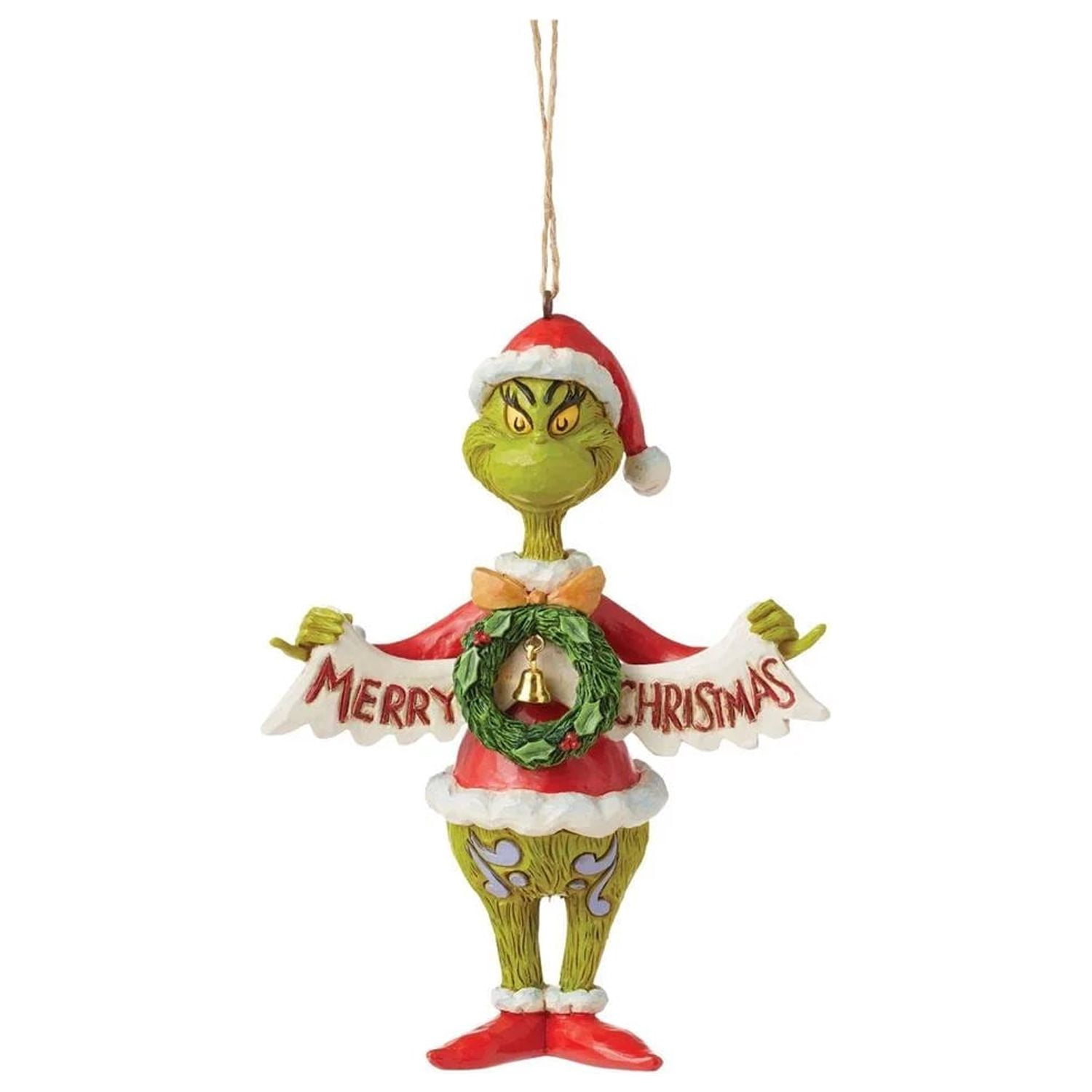 Jim Shore Dr. Seuss Grinch Holding Merry Christmas Banner Ornament ...