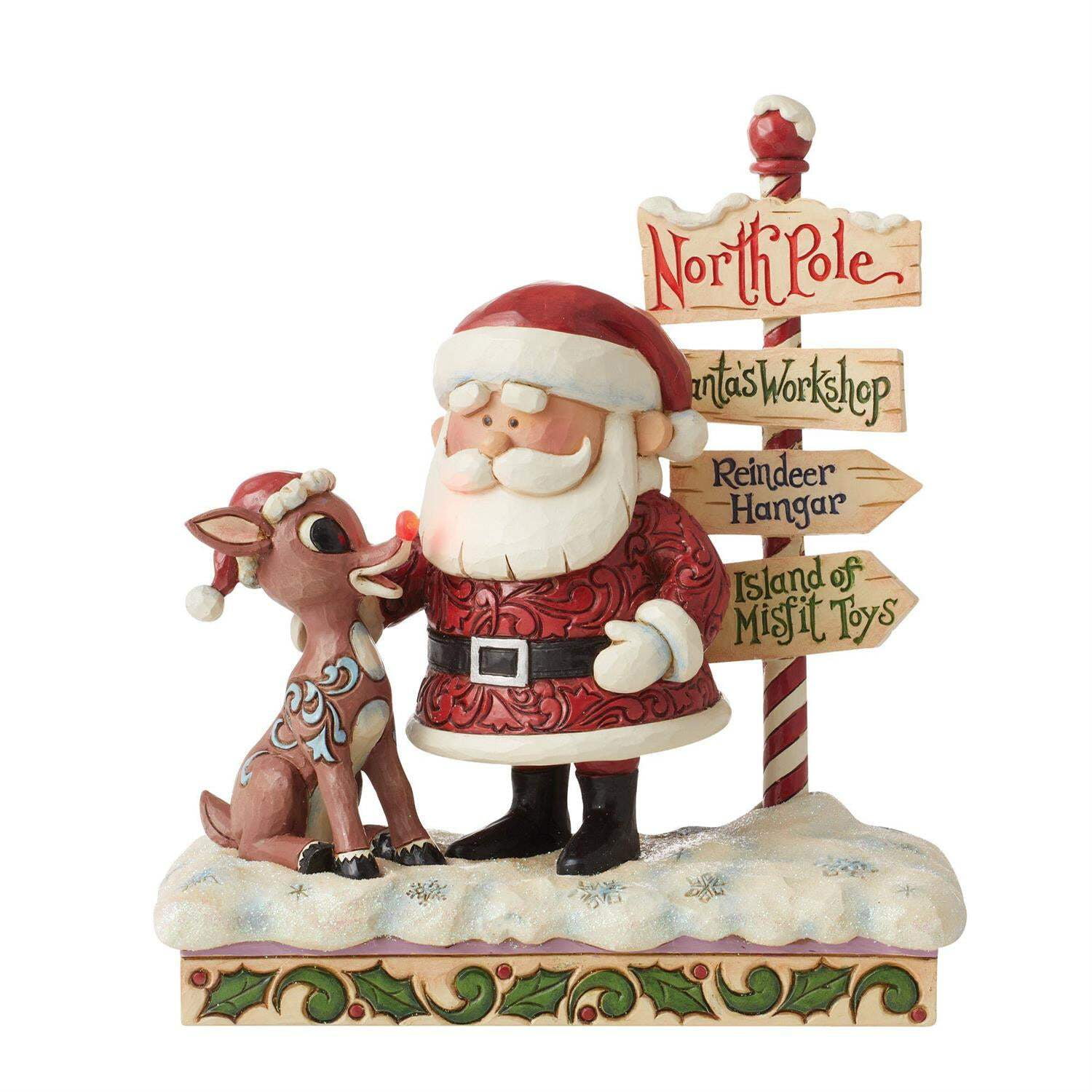 Jim Shore Rudolph And Santa Next To Signpost - One Figurine 7.75 Inch ...