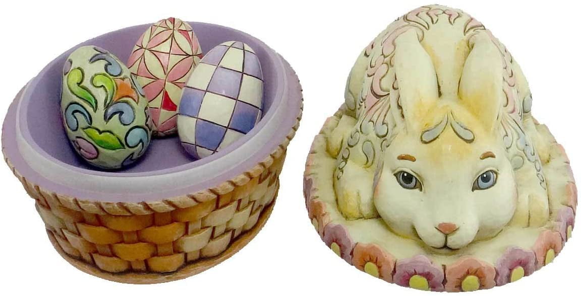 Jim Shore Tisket Tasket Rabbit in a Basket Box Easter Bunny Figure & 3 ...