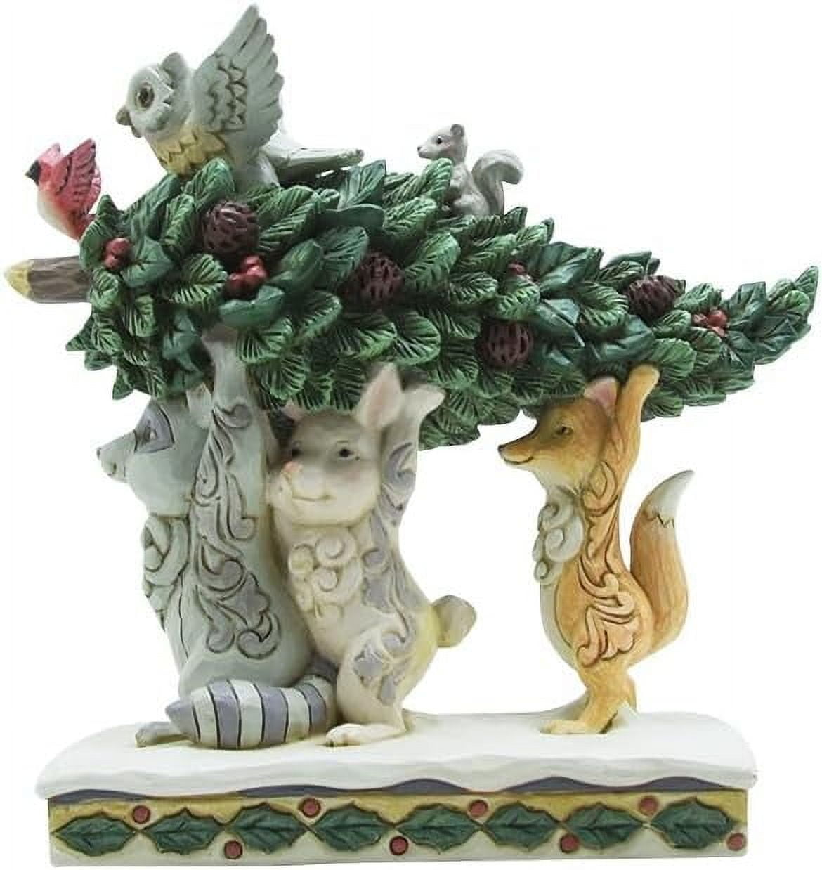 Jim Shore White Woodland Holiday Helpers Animals Carrying Tree Figurine ...
