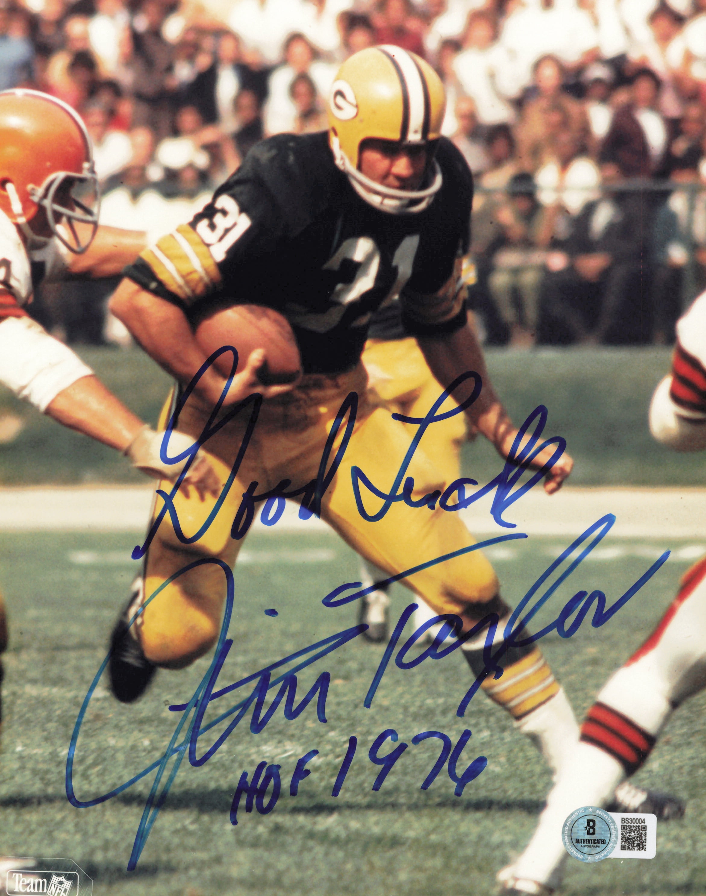 Jim Taylor Autographed 8x10 Photo Green Bay Packers "Good Luck HOF 1976 ...