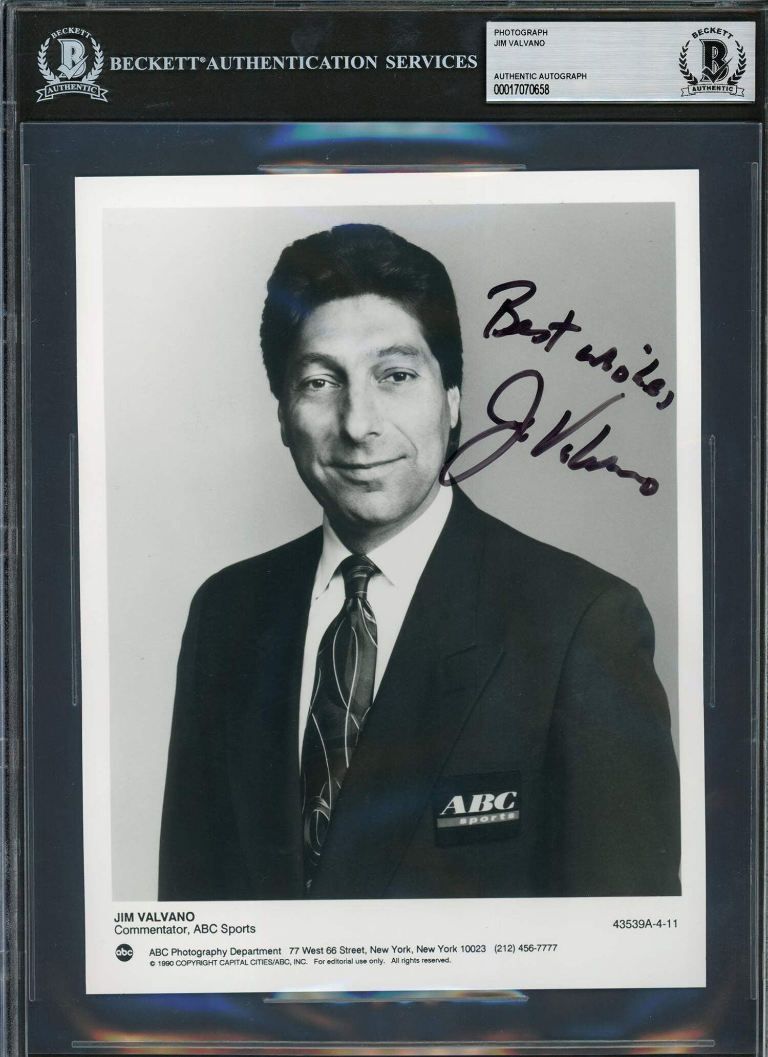 Jim Valvano Autographed 8x10 Photo NC State ABC "Best Wishes" Beckett ...