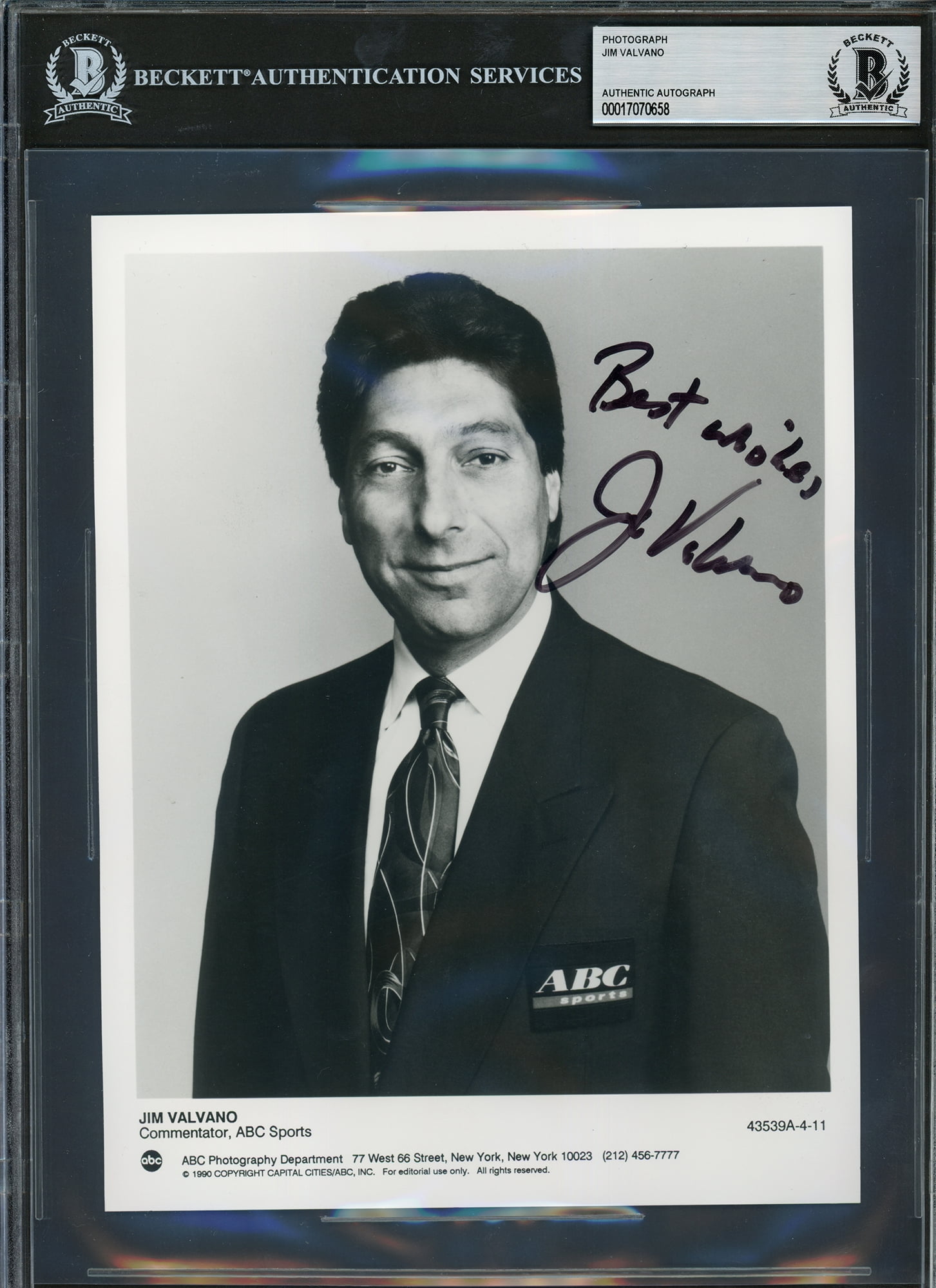 Jim Valvano Autographed 8x10 Photo NC State & ABC "Best Wishes" Beckett ...