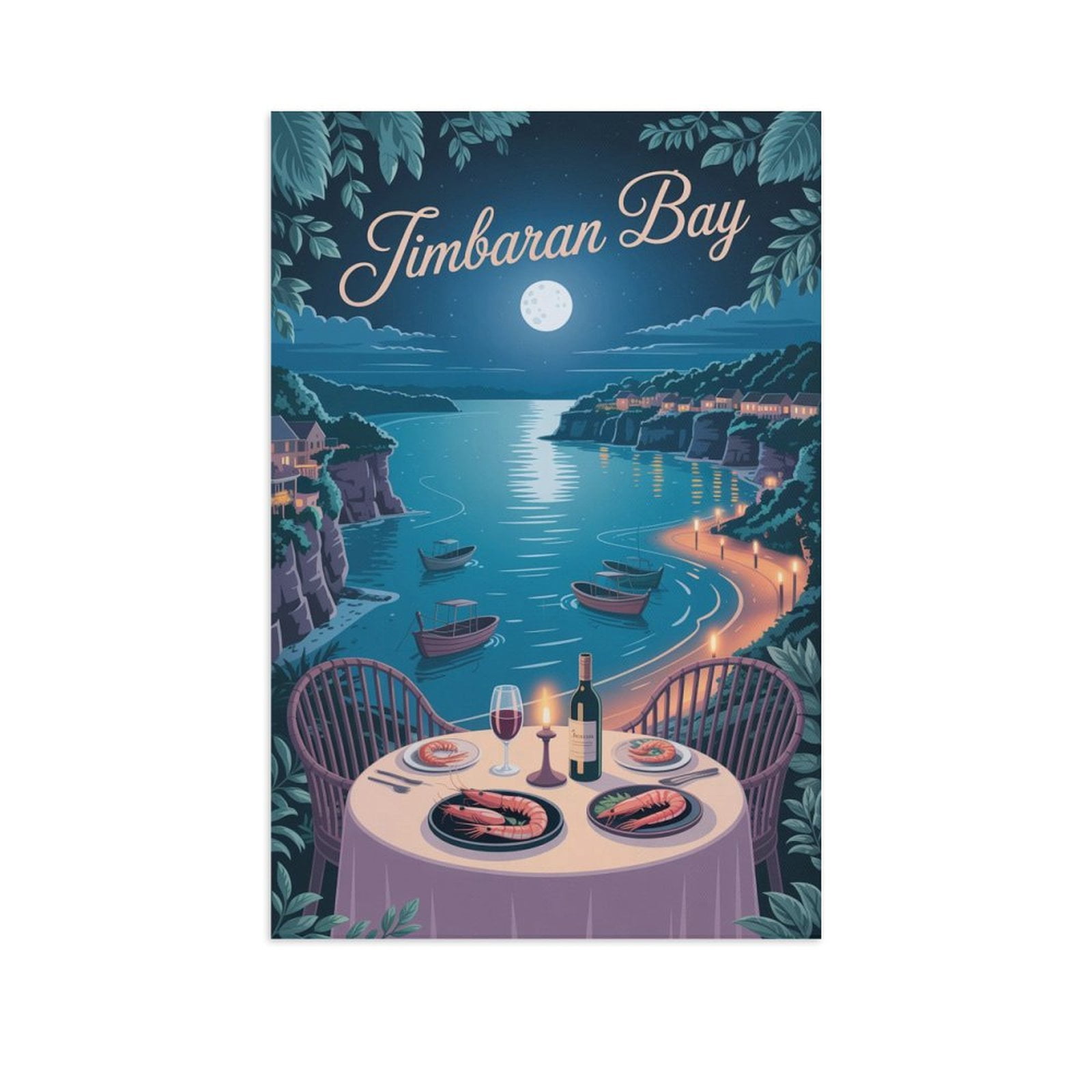 Jimbaran Bay Bali Night View Poster Moonlight Ocean Beach Seafood ...