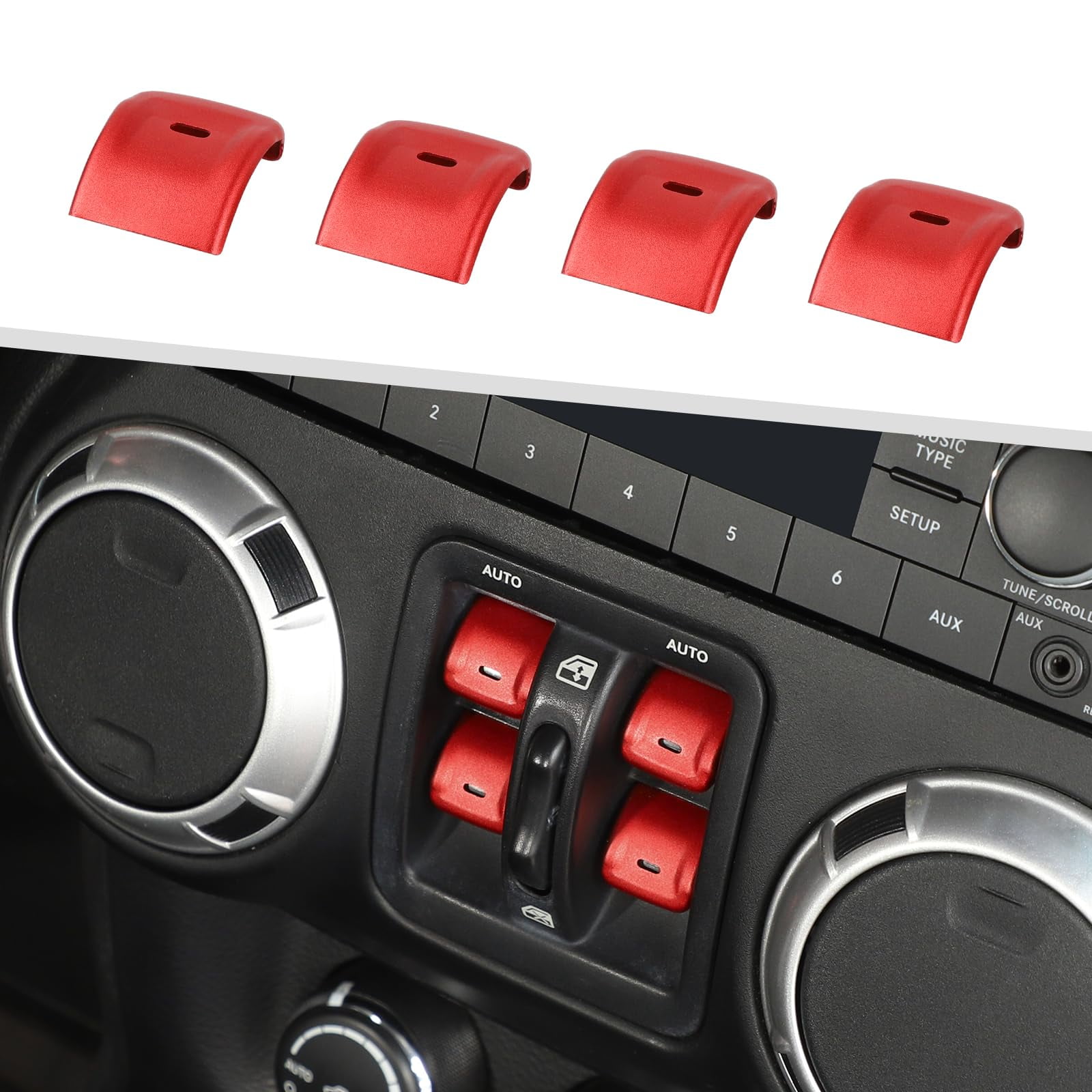 Jimen for JK Window Button Covers, 4PCS Center Console Window Switch Cover Interior Trim Kits ...