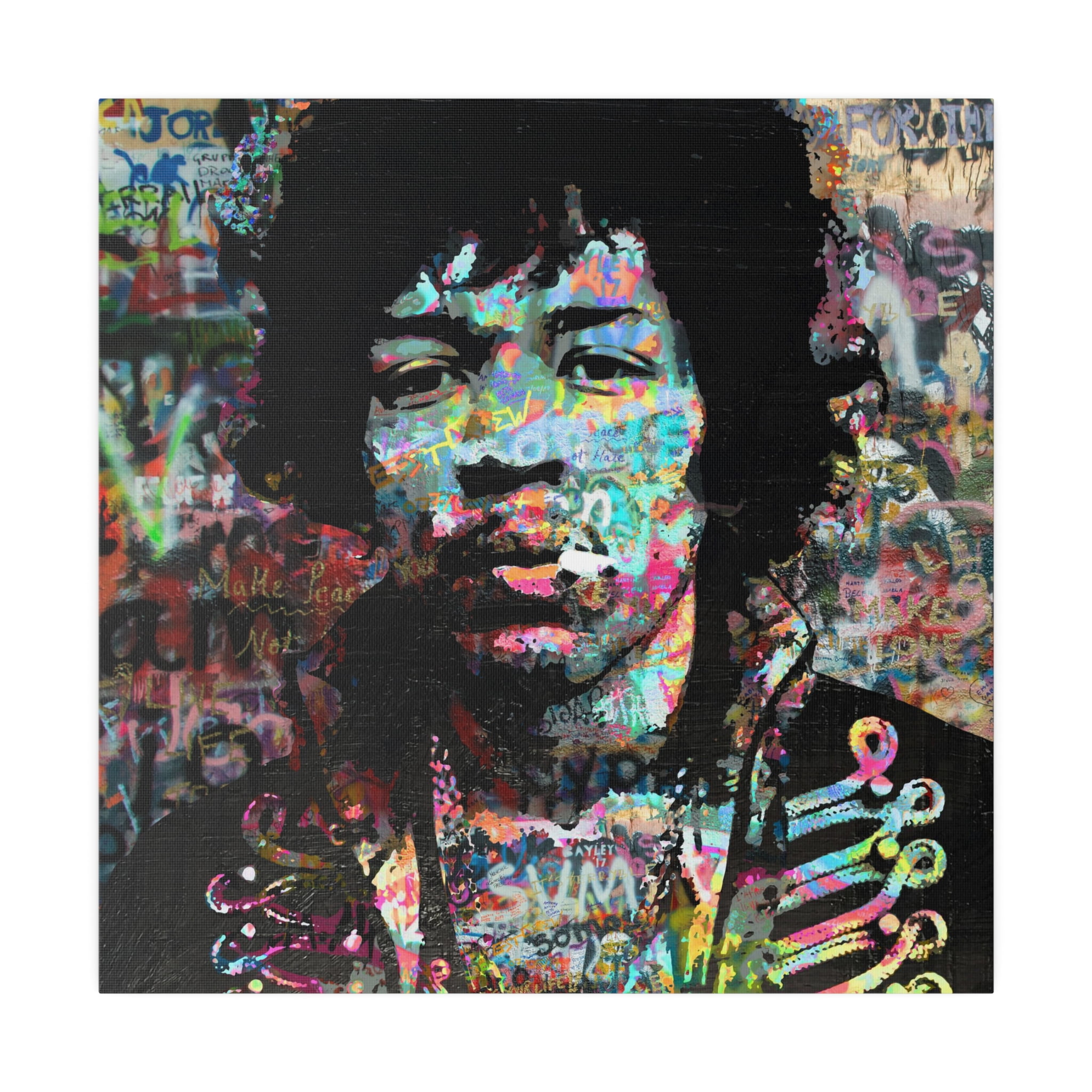 Jimi Graffiti Canvas Wall Art - Banksy/Warhol Mashup Pop Art - Walmart.com