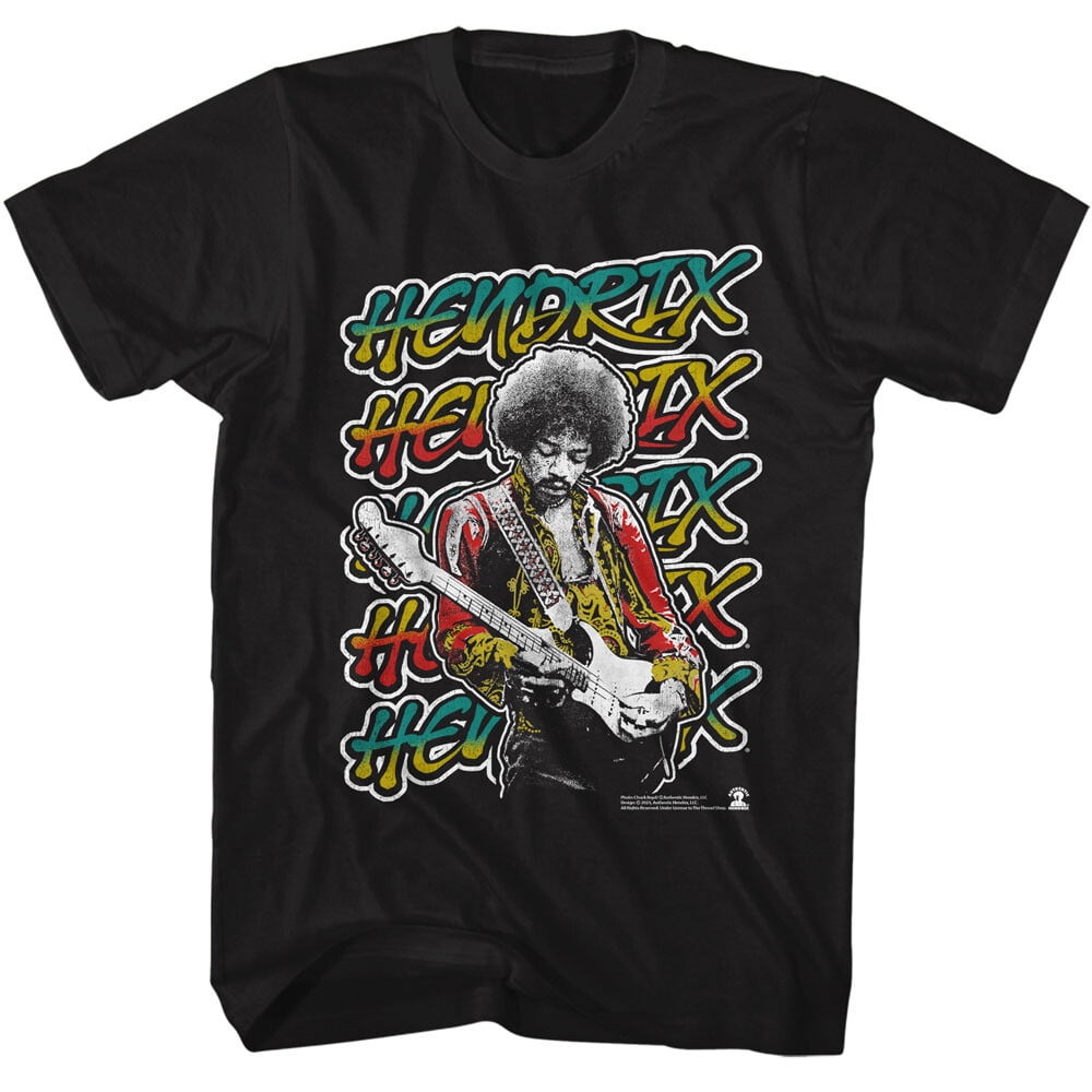 Jimi Hendrix Guitar Multi Color Name Repeat Men's T Shirt Rock Band ...