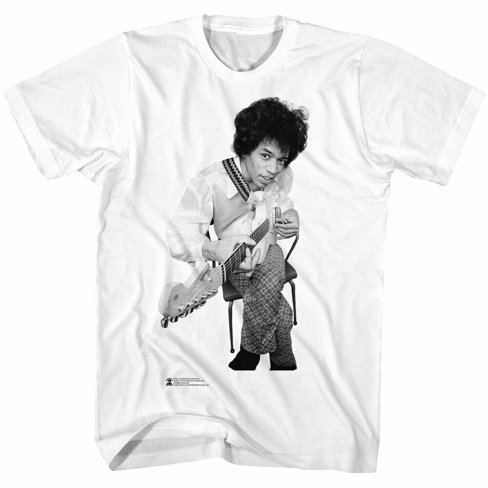 Jimi Hendrix Sitting In Chair Playing Guitar Men's T Shirt Rock Music ...