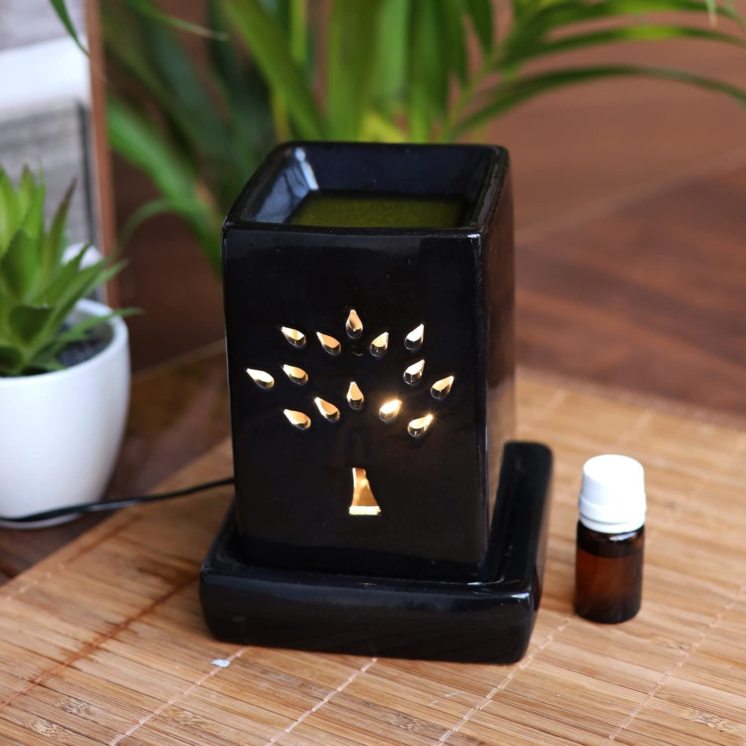 Jimkia Ceramic Electric Diffuser Set Tree Cut Square Diffuser Black Air ...