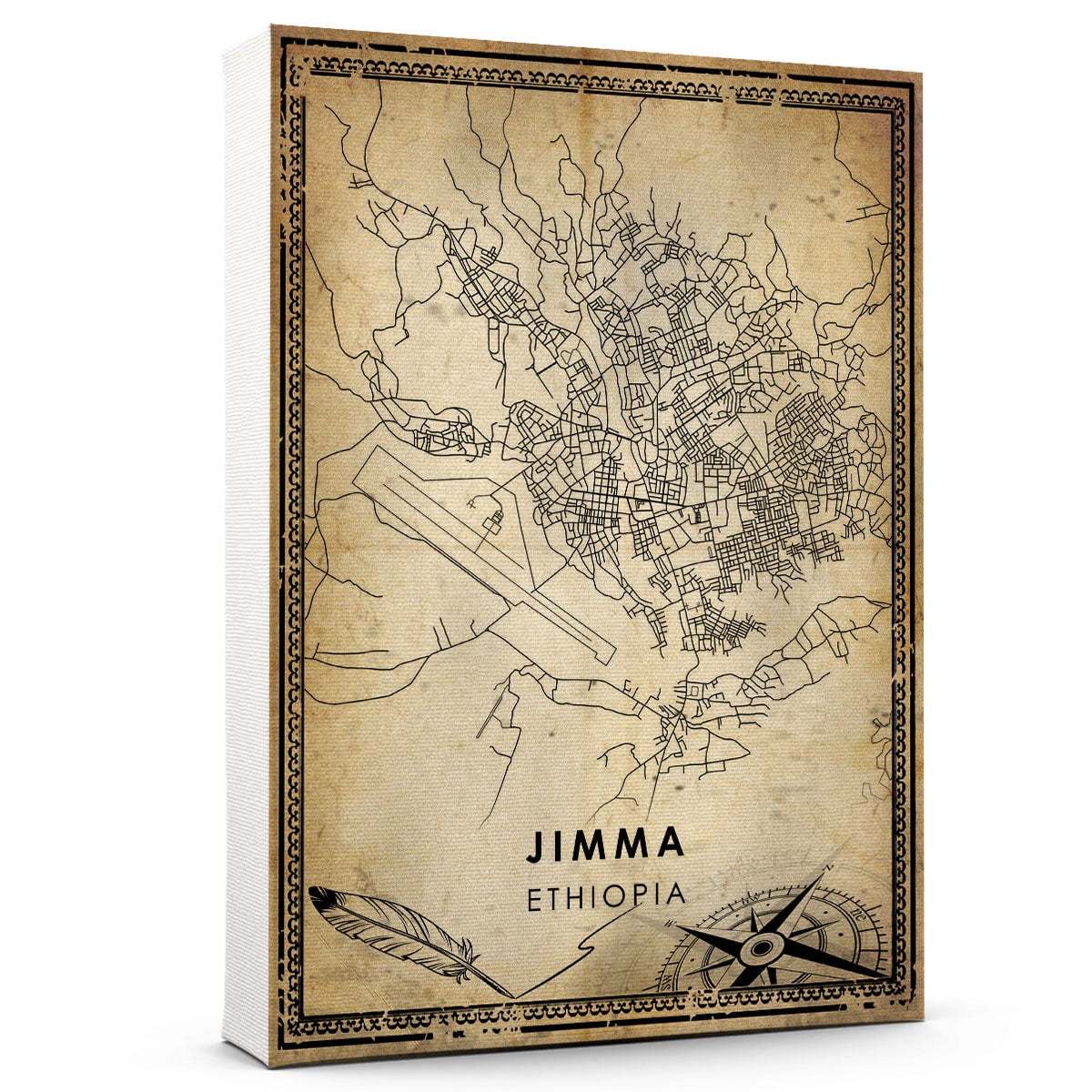 Jimma Vintage Map Prints Canvas, Ethiopia Map Art Canvas, Canvas, Jimma Map City style vintage ...