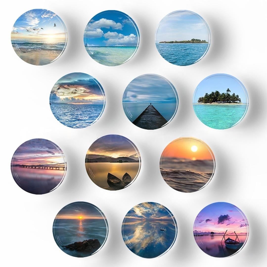 CNDRLEF 12 PCS Glass Fridge Magnets, Island Ocean Scenery Round ...