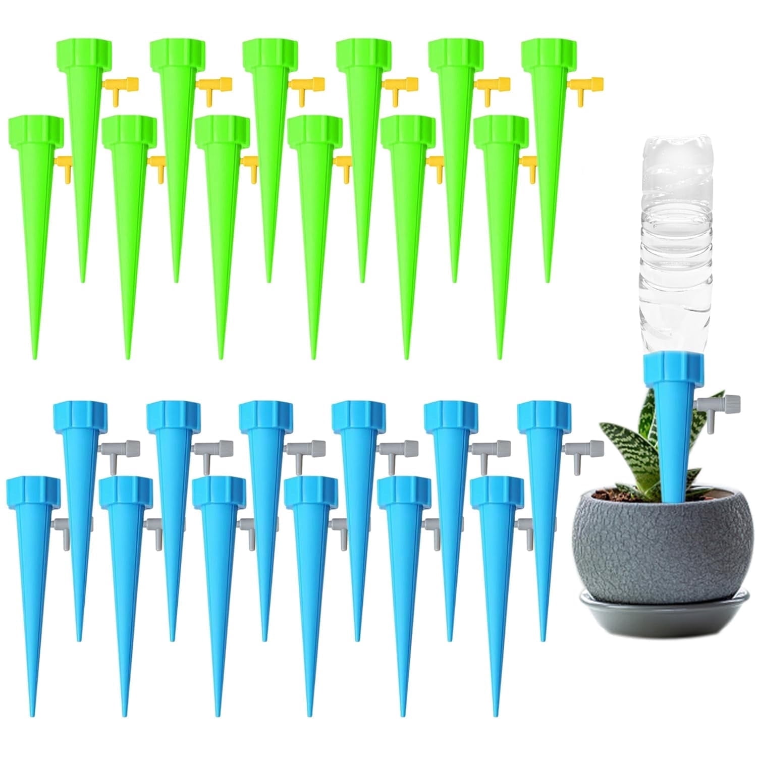 CNDRLEF 24 Pack Self Watering Spikes for Plants - Adjustable Drip Valve ...