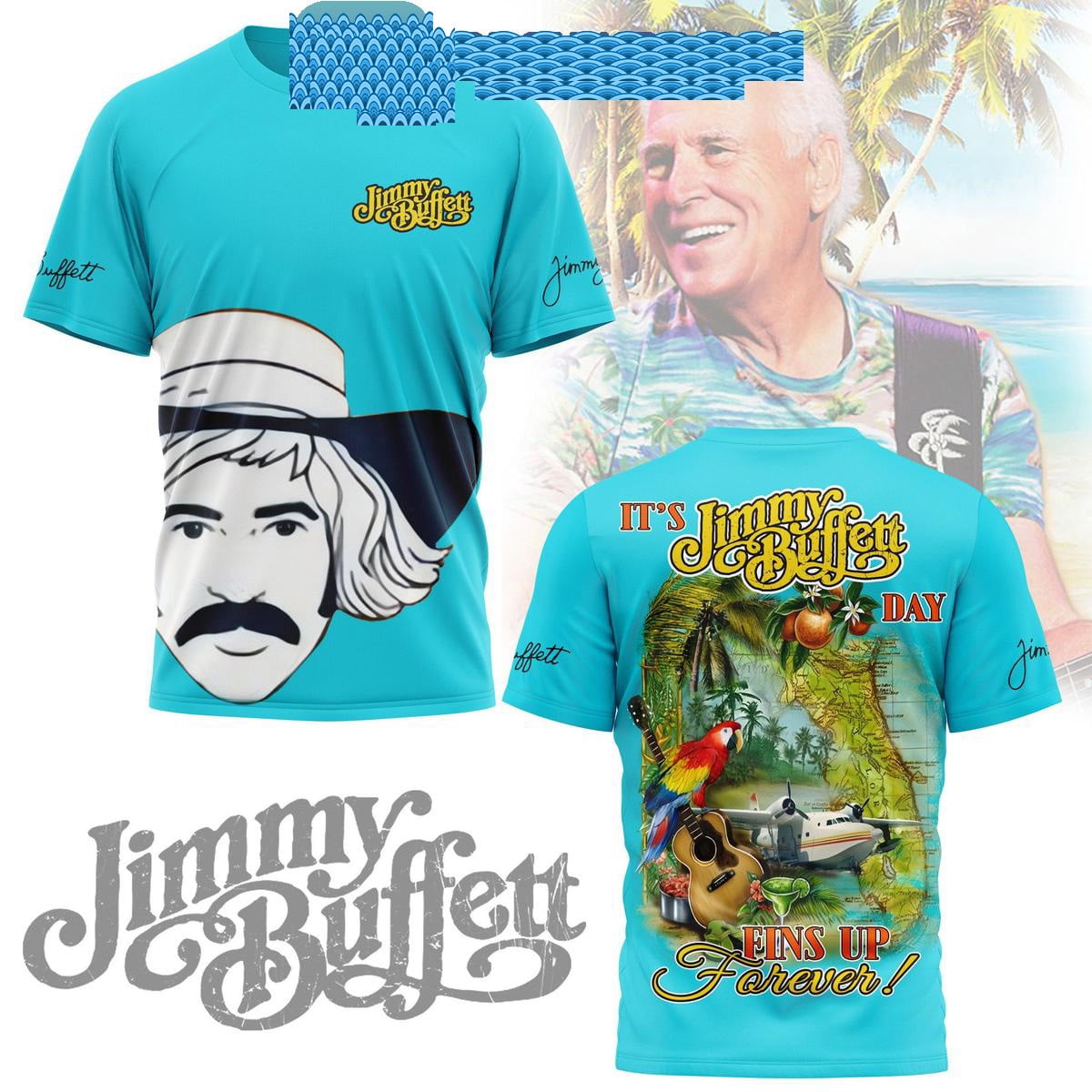 Jimmy Buffett Its Jimmy Day Fins Up Forever Hoodie T-Shirt - Walmart.com