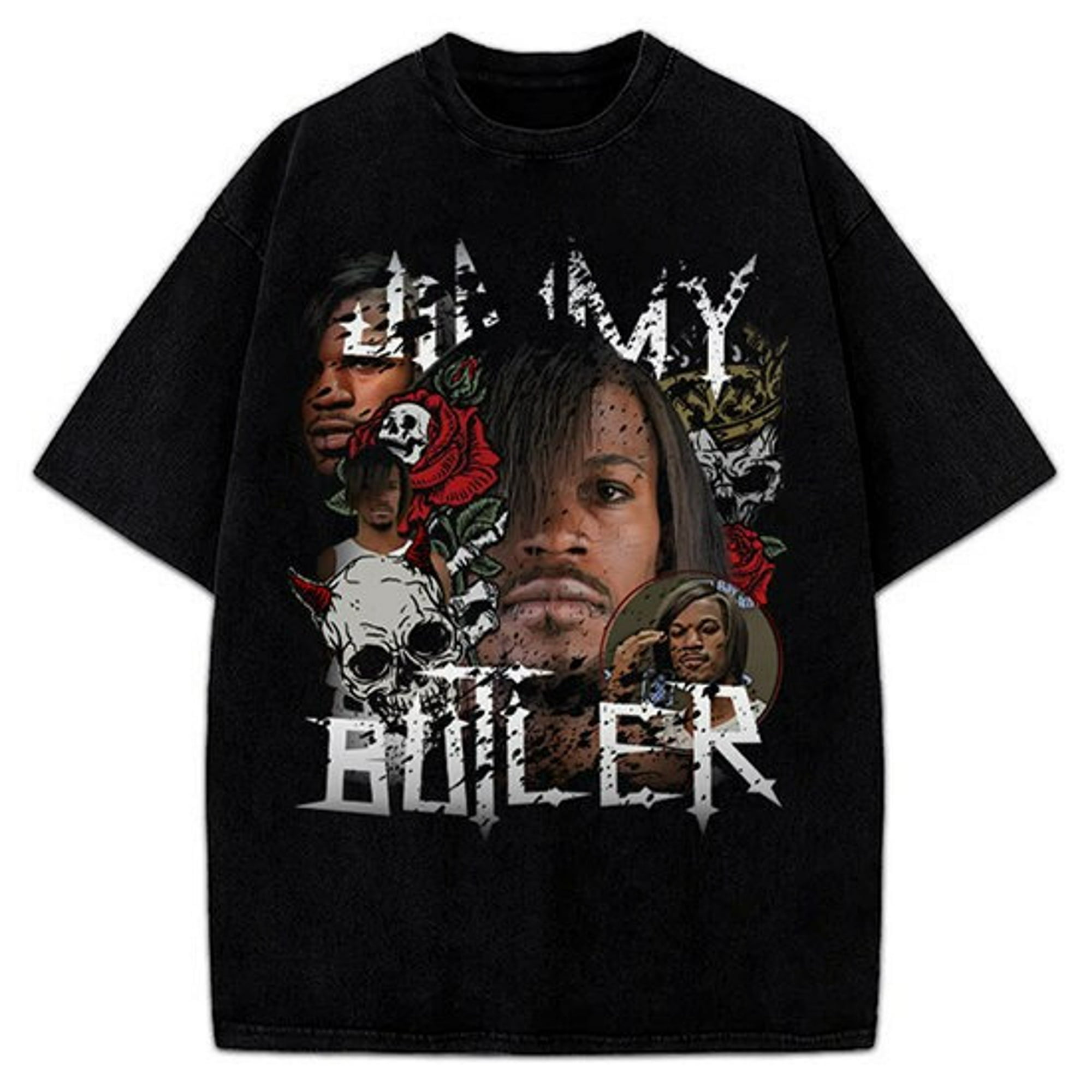 Jimmy Butler Emo Long Hair Himmy Funny Skull And Roses Graphic T-shirt ...
