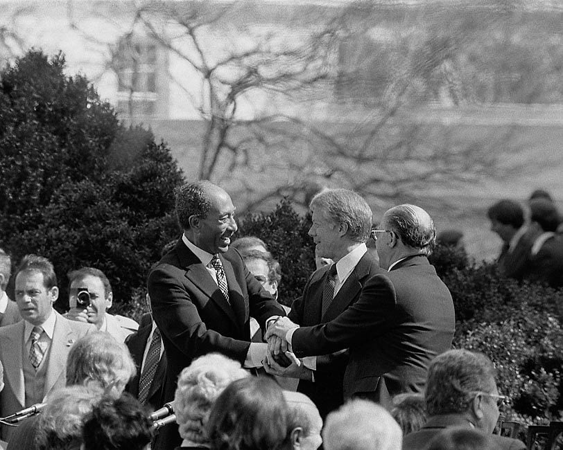 Jimmy Carter, Begin and Sadat at Treaty Signing - 20x30 Inch Laminated ...