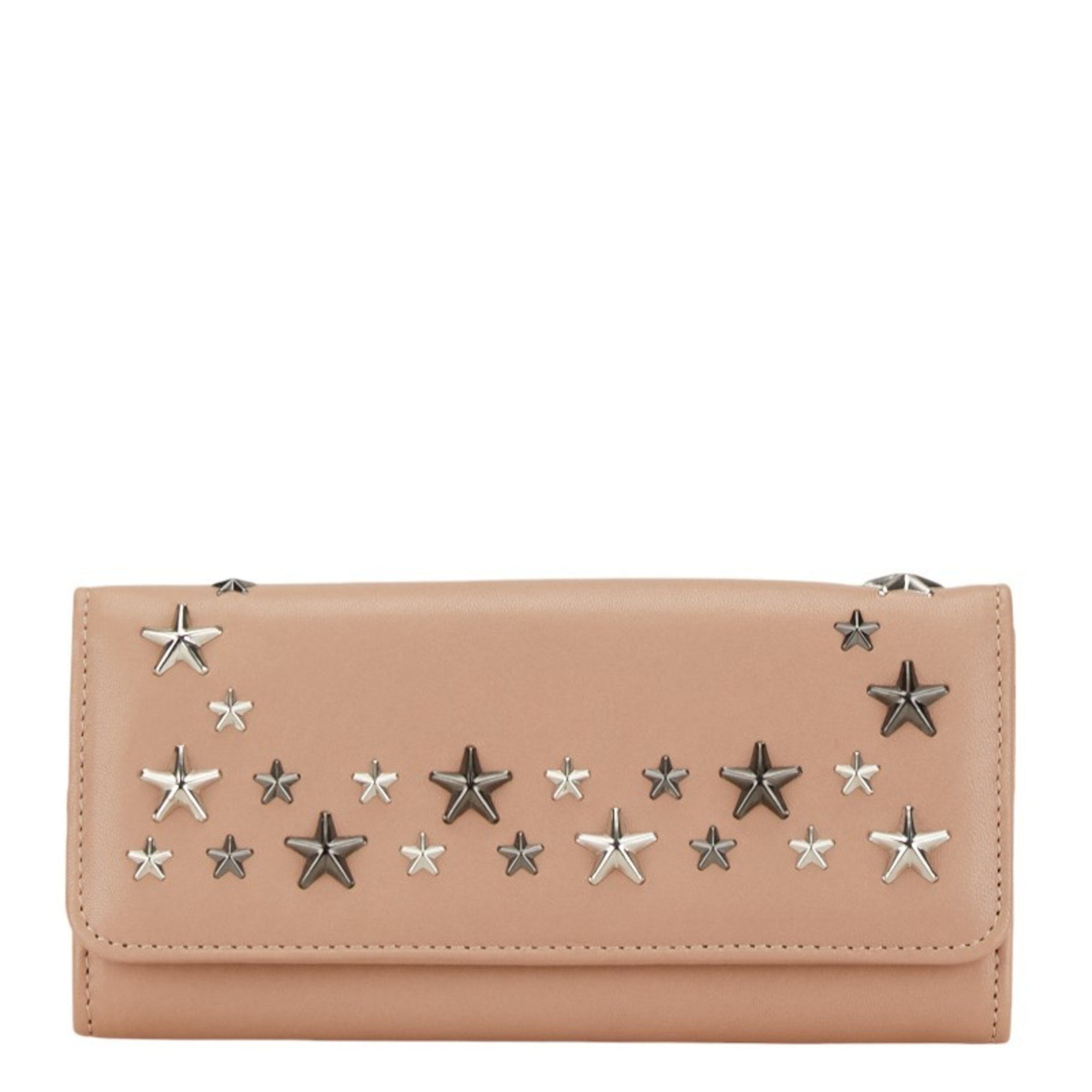 Pre-Owned Jimmy Choo Star Studs Bi-fold Wallet Beige Leather Women's ...