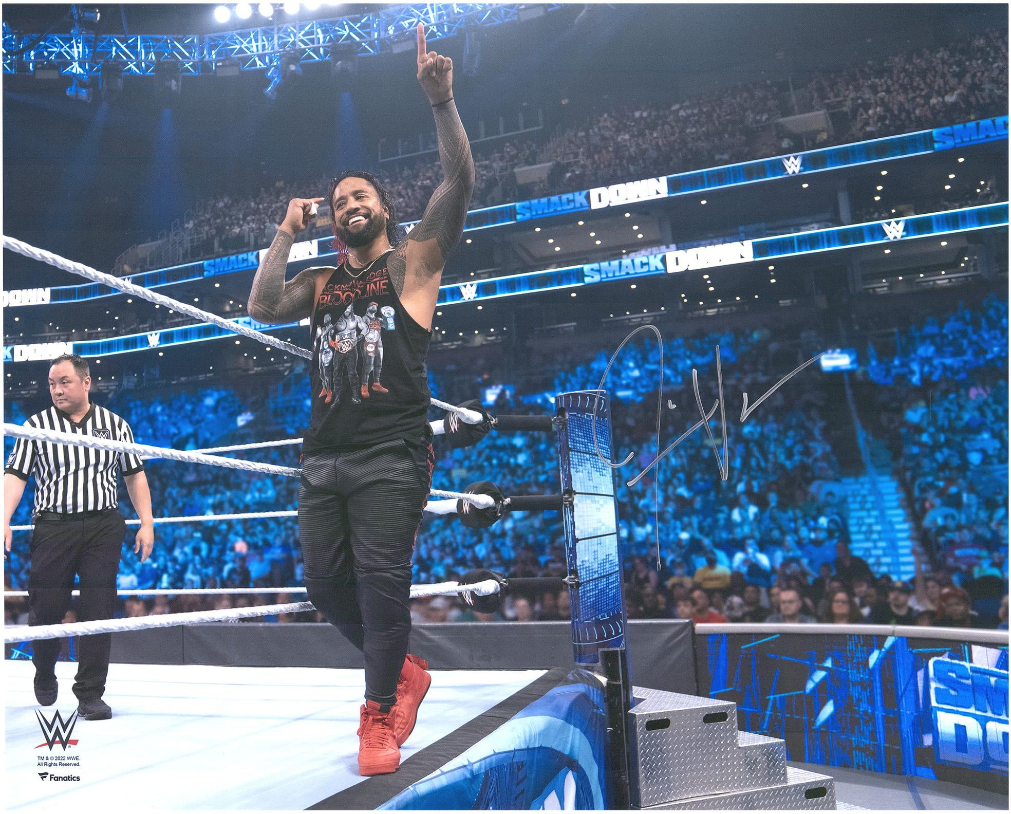 Jimmy Uso WWE Autographed 16" x 20" On Ring Apron 1's Up Photograph ...
