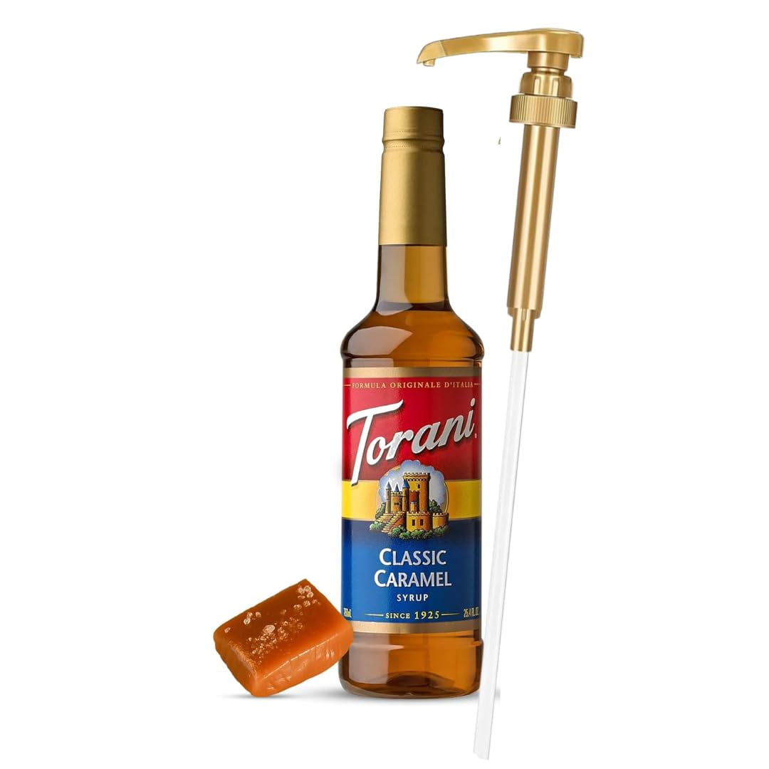 Jimoco® Syrup Pump Dispenser + Torani® Caramel Syrup, 25.4 oz - Coffee ...