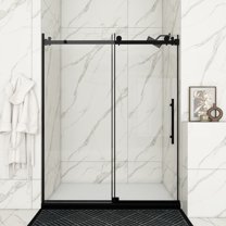 JimsMaison 60"W x 76"H Double Sliding Frameless Shower Door with Tempered Glass&Handles,Brushed ...