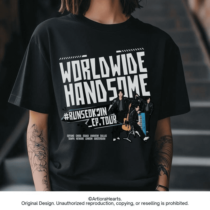 Jin Concert T-Shirt 2025, RunSeokJin Ep Tour, Worldwide Handsome tshirt ...