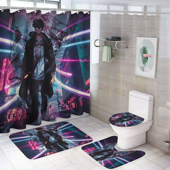 Jin Woo Solo Leveling 4 Piece Bathroom Shower Curtain Sets Non-Slip ...